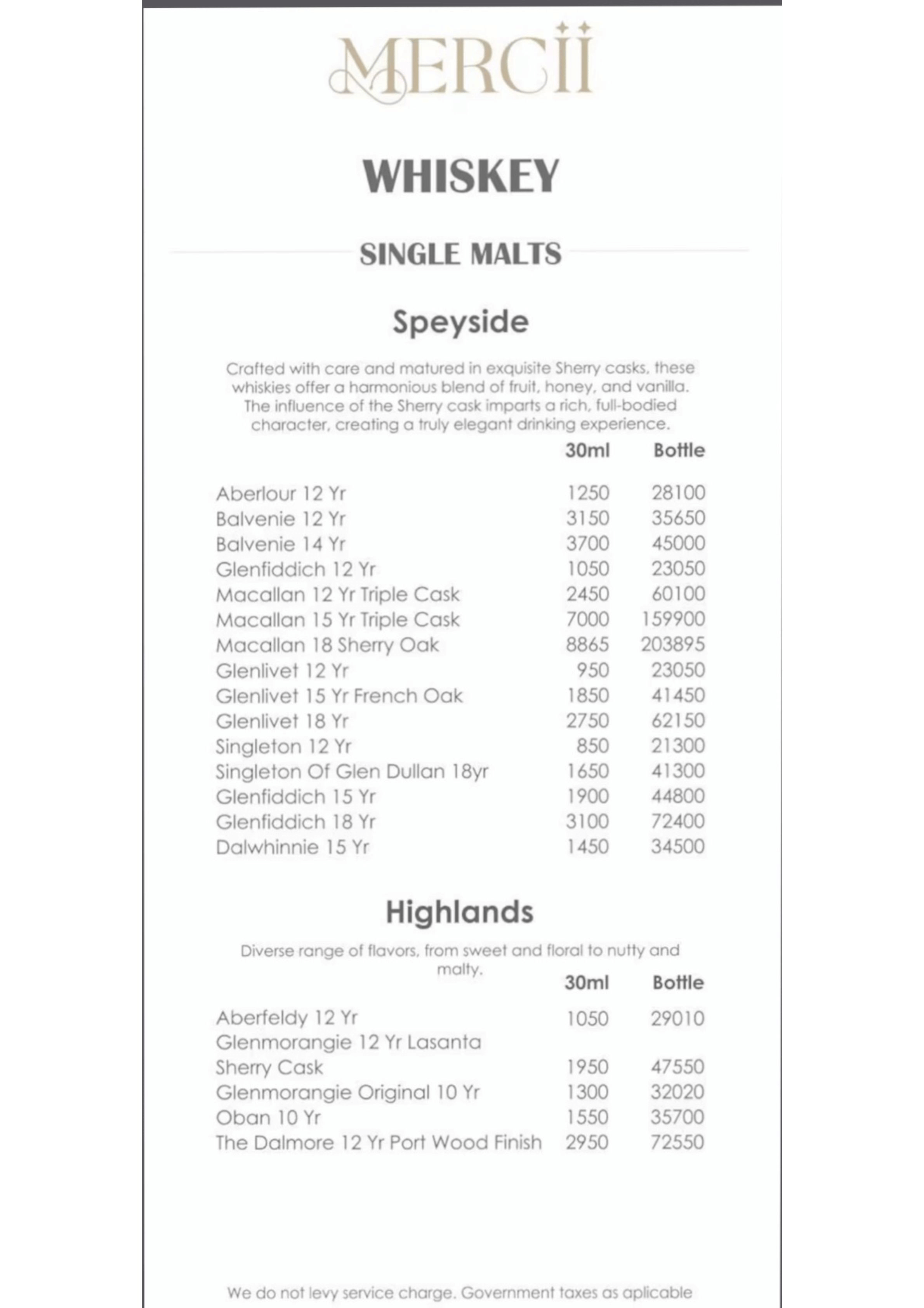 Menu of Mercii, Santacruz West, Western Suburbs