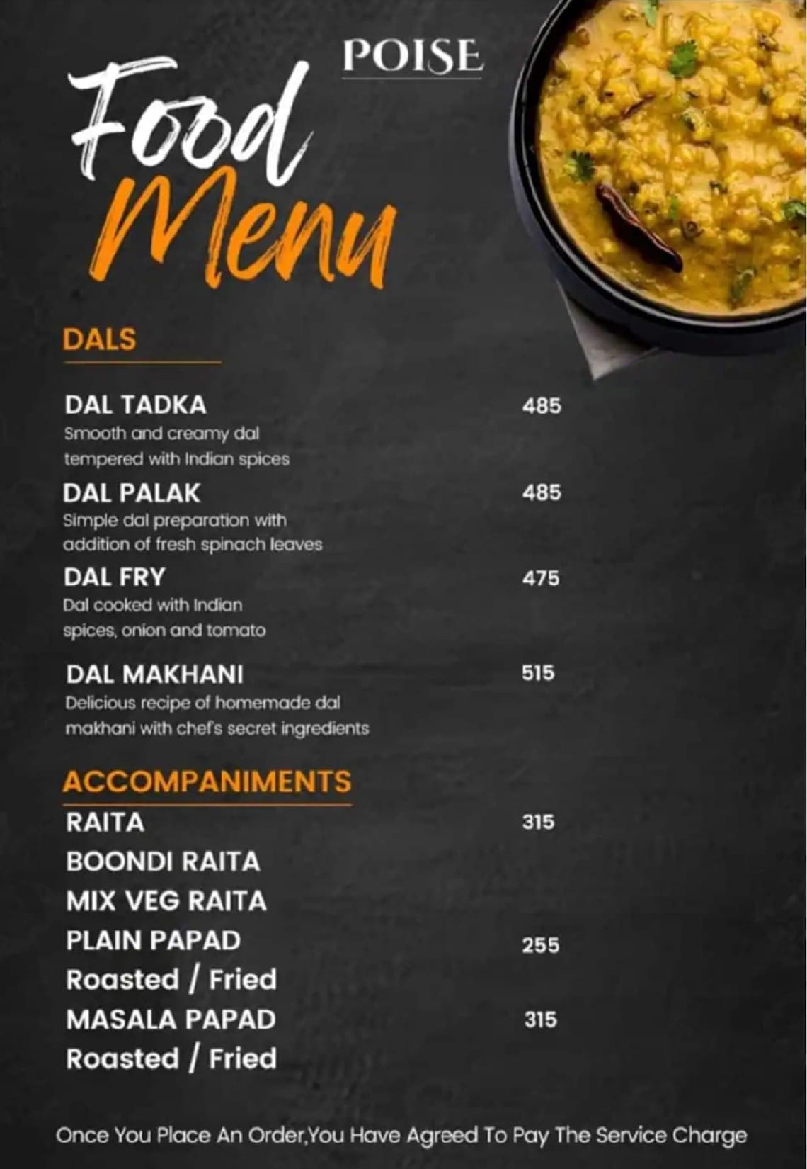 Menu of Poise, Hinjawadi, Pune