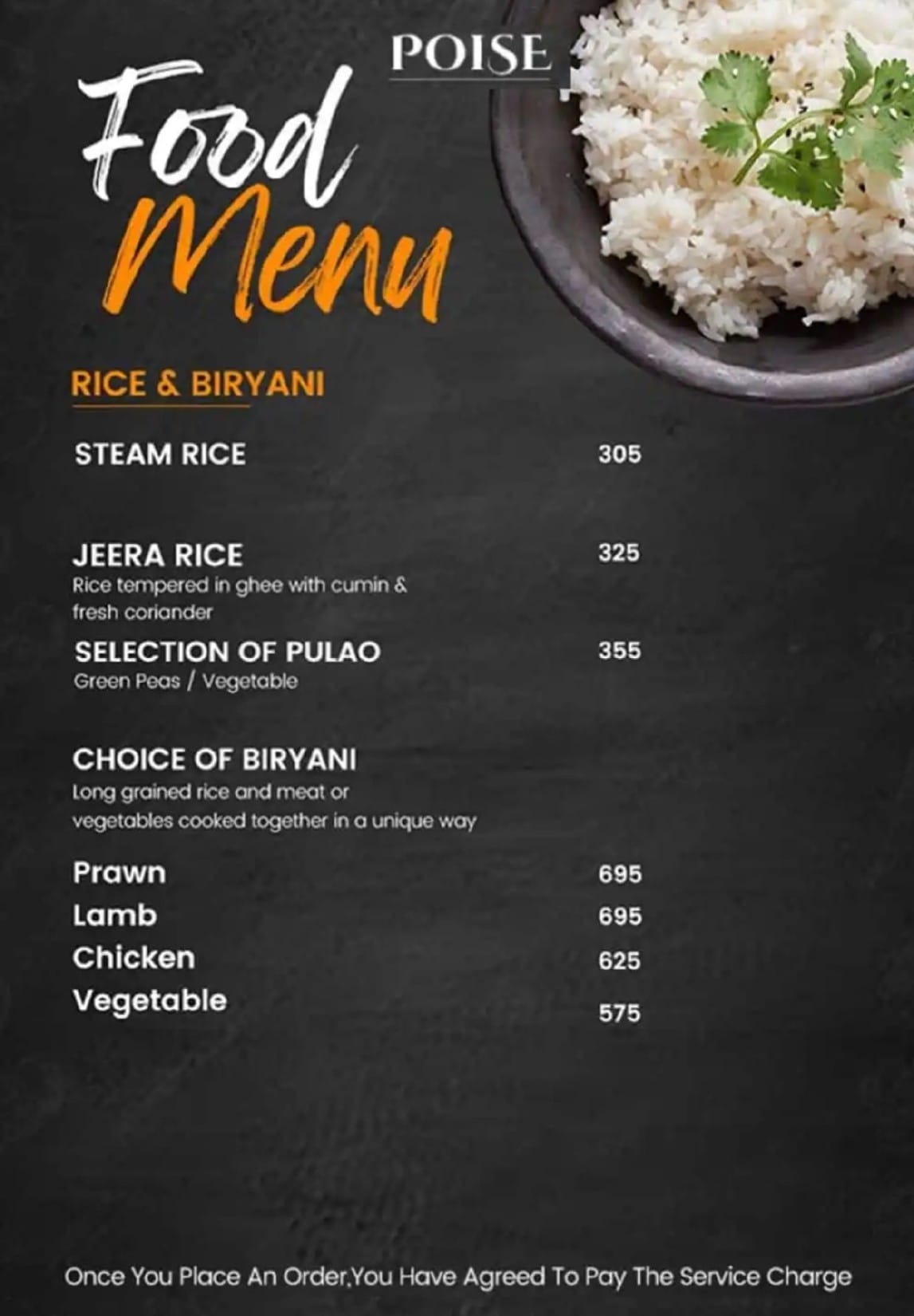 Menu of Poise, Hinjawadi, Pune