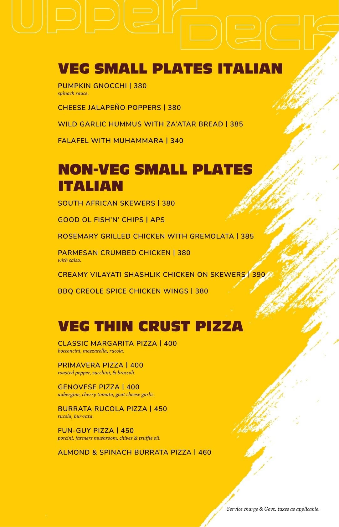 Menu of Upper Deck, Hotel Melior Inn, Airoli
