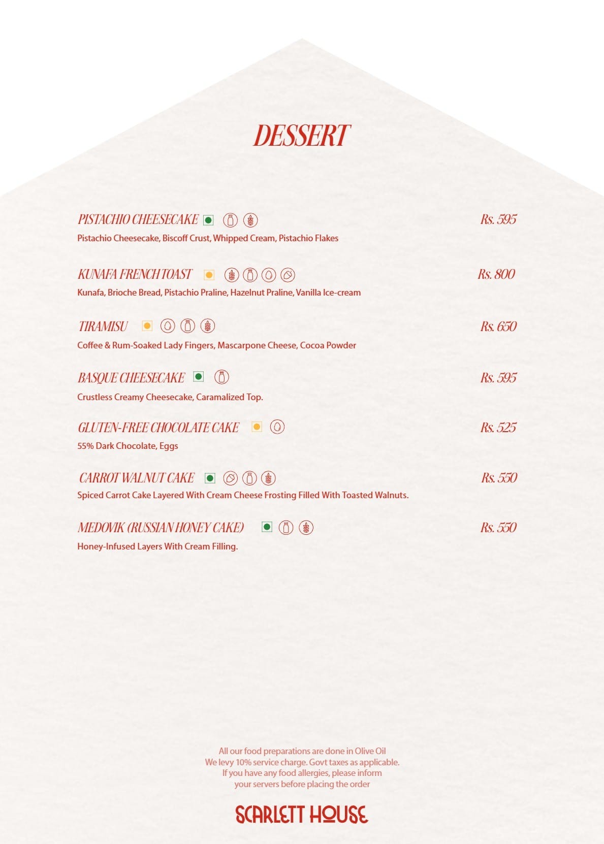 Menu of Scarlett House, Bandra West, Western Suburbs