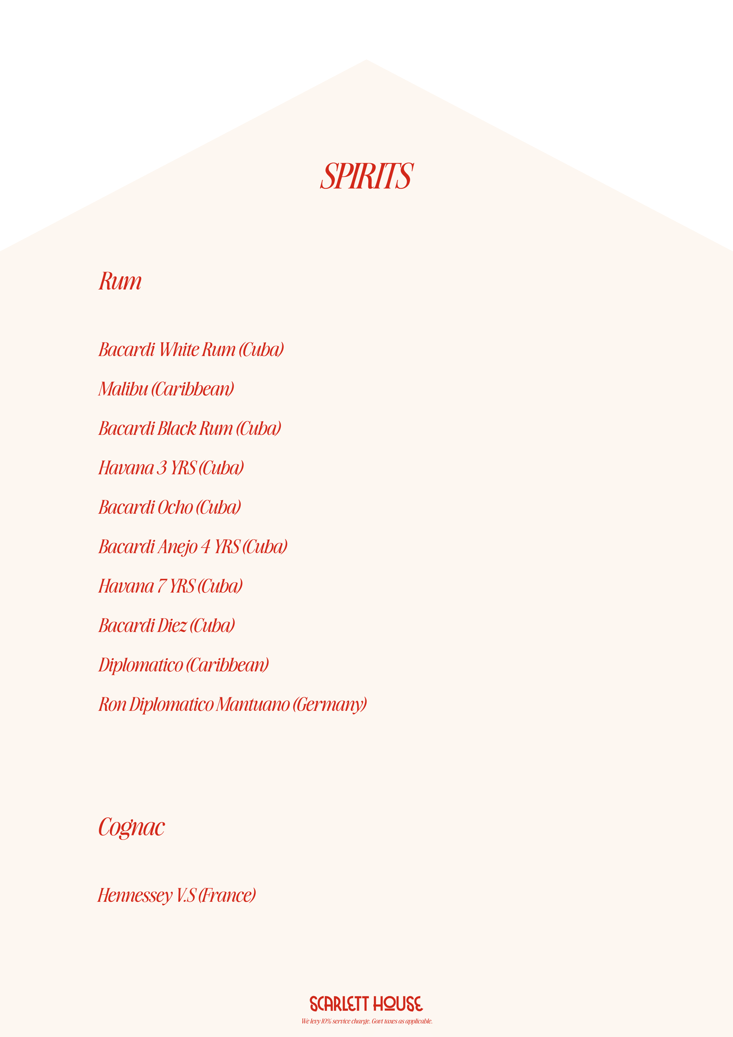 Menu of Scarlett House, Bandra West, Western Suburbs