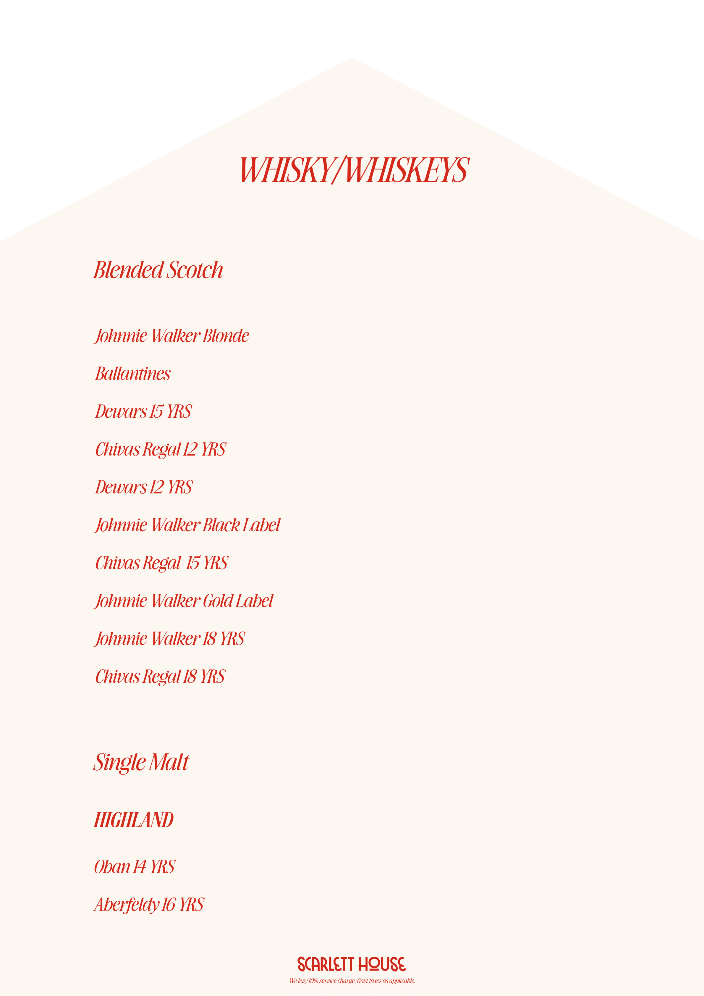 Menu of Scarlett House, Bandra West, Western Suburbs