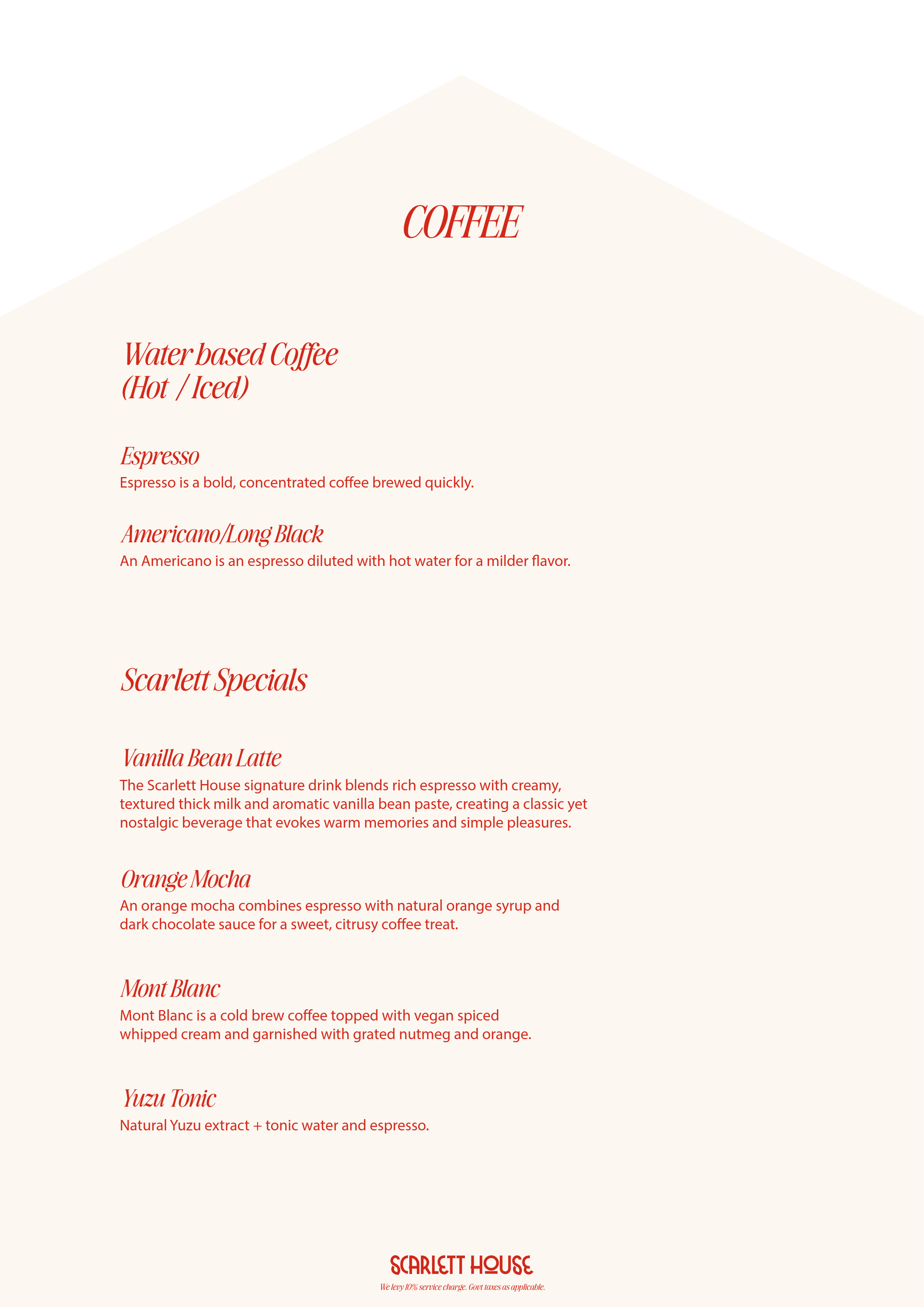 Menu of Scarlett House, Bandra West, Western Suburbs