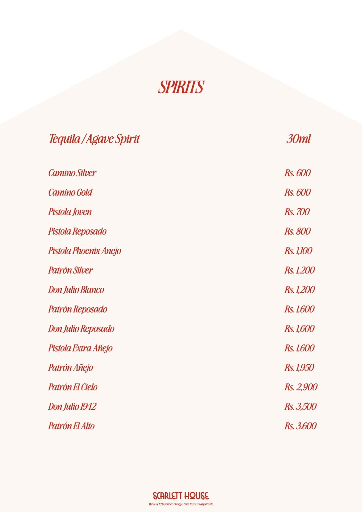 Menu of Scarlett House, Bandra West, Western Suburbs