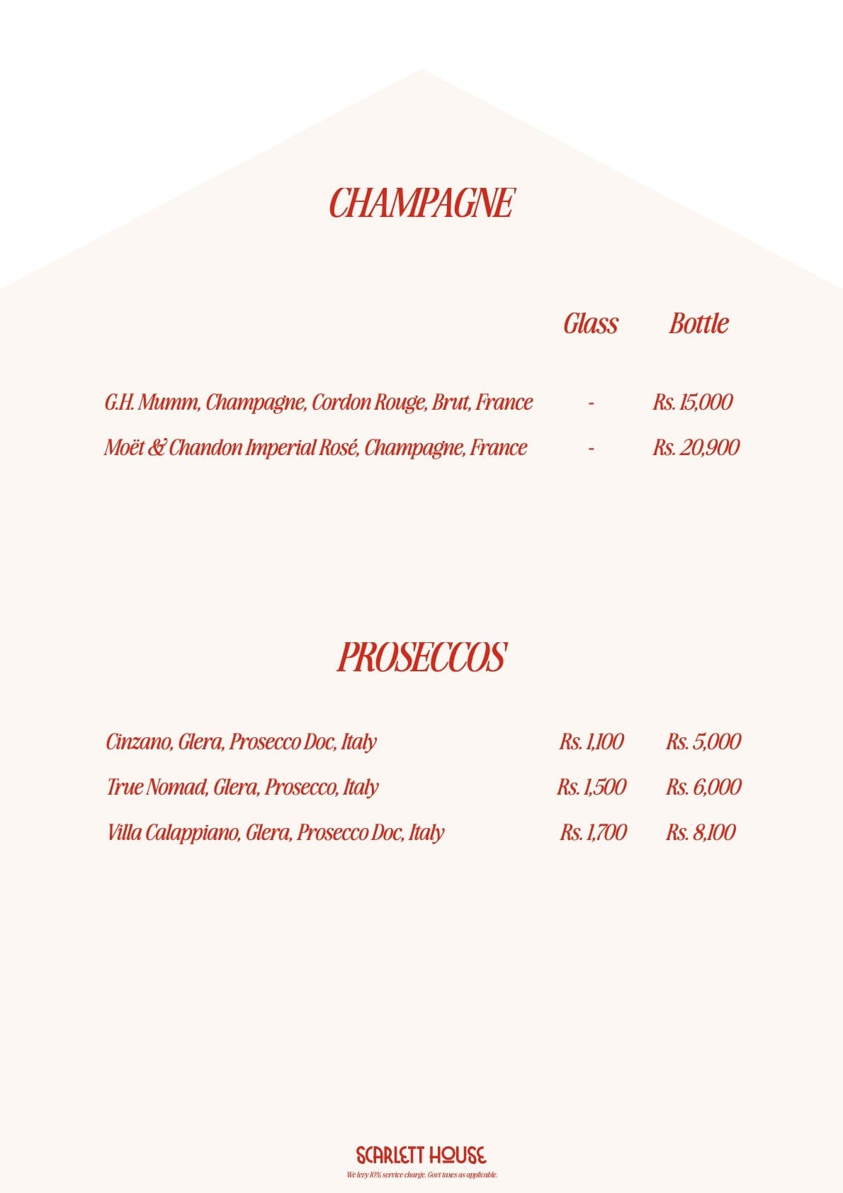 Menu of Scarlett House, Bandra West, Western Suburbs