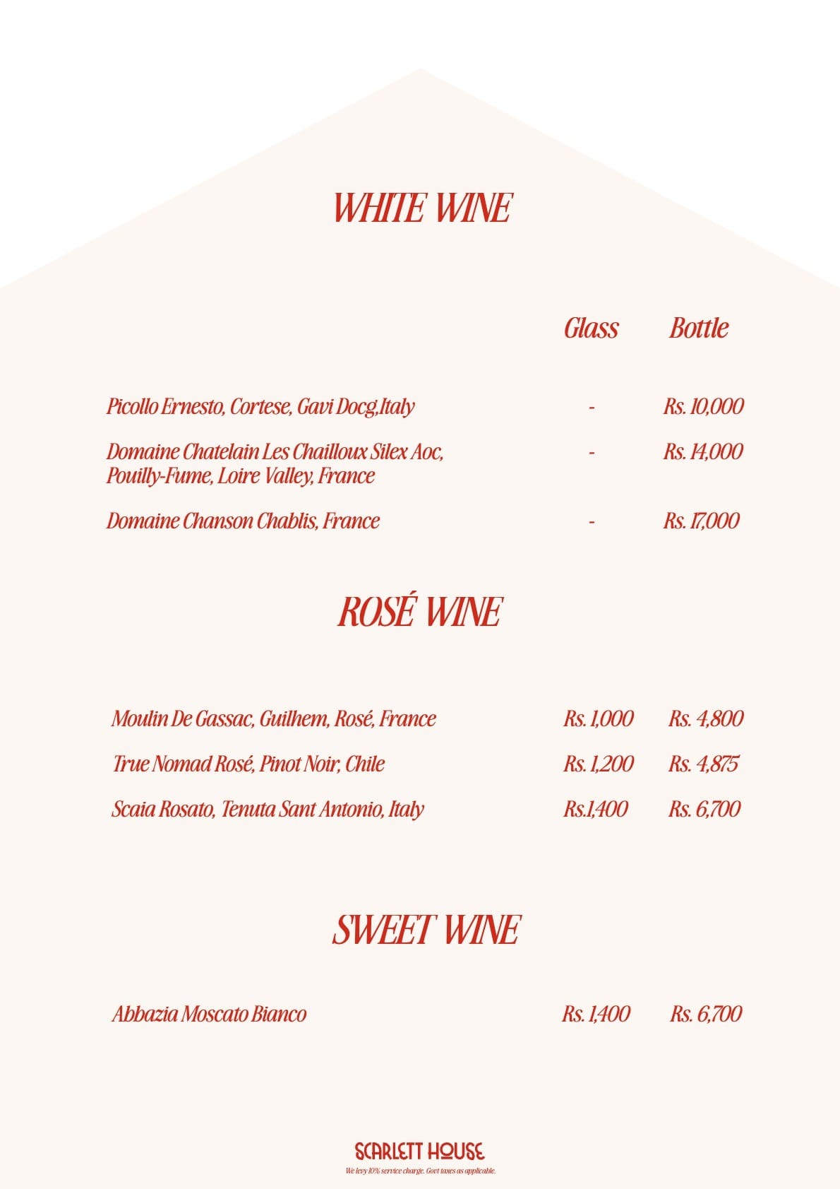 Menu of Scarlett House, Bandra West, Western Suburbs