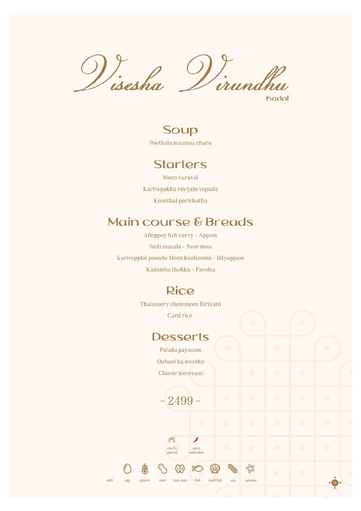 Menu of Visesham, Nandanam, Chennai