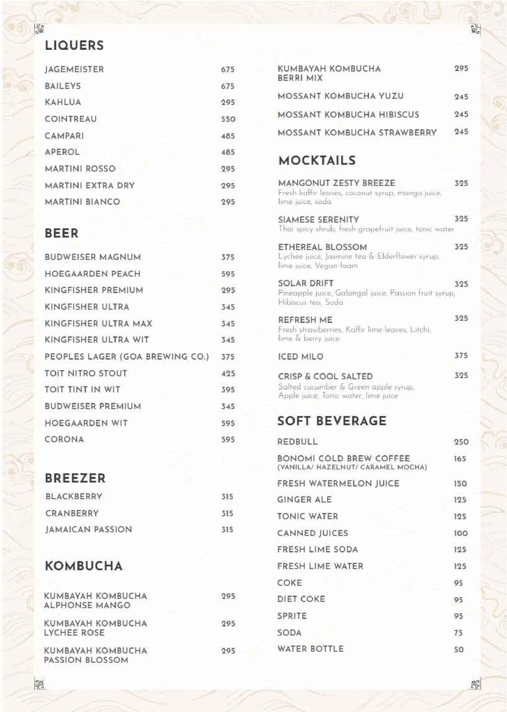 Menu of Yuki - Cocktail Bar and Kitchen, Whitefield, East Bengaluru