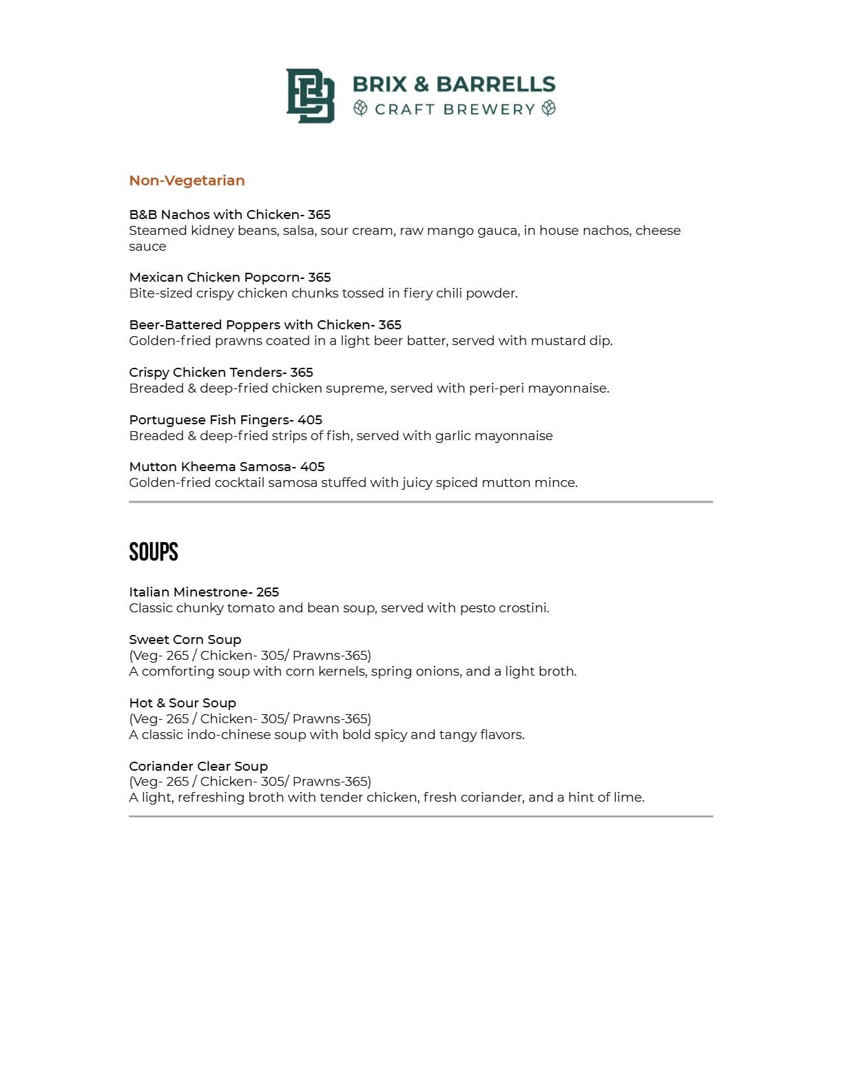 Menu of Brix and Barrells, Whitefield, East Bengaluru