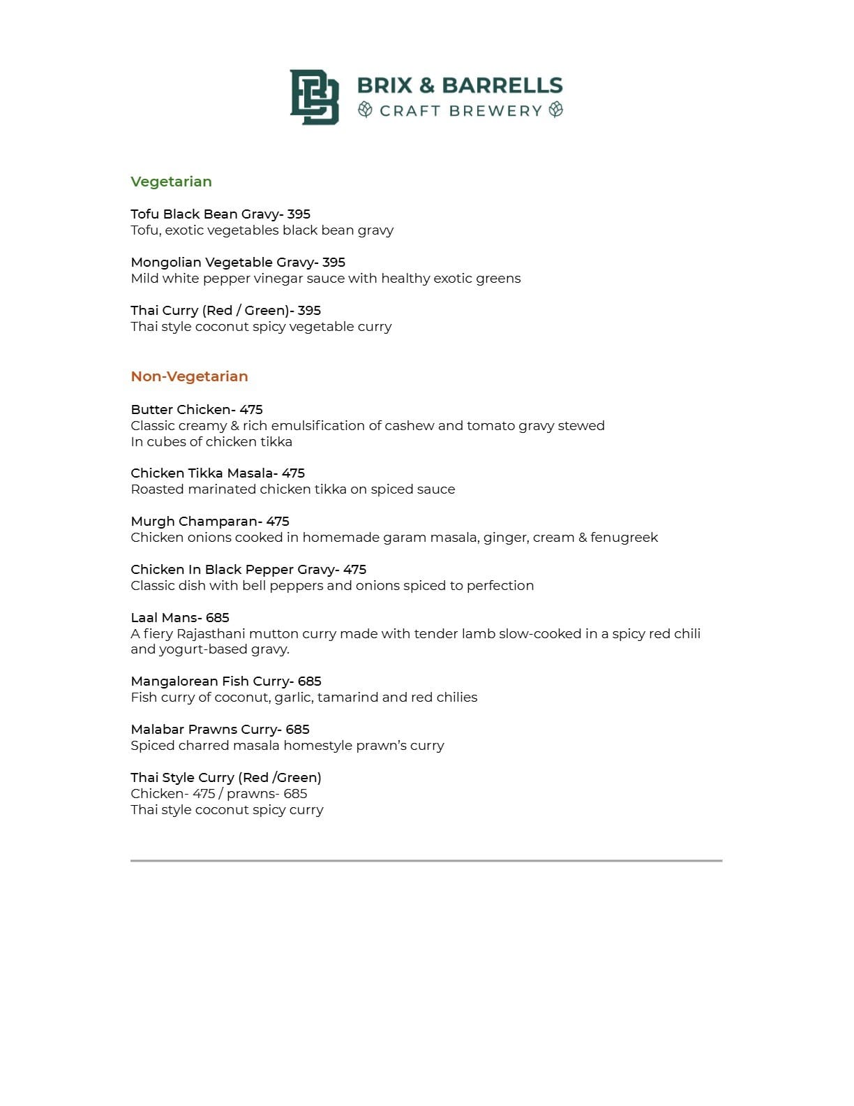 Menu of Brix and Barrells, Whitefield, East Bengaluru
