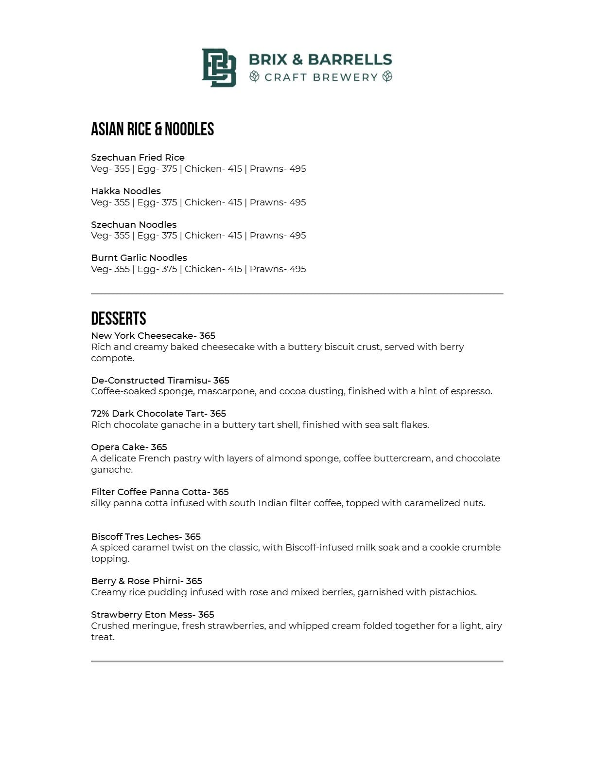 Menu of Brix and Barrells, Whitefield, East Bengaluru