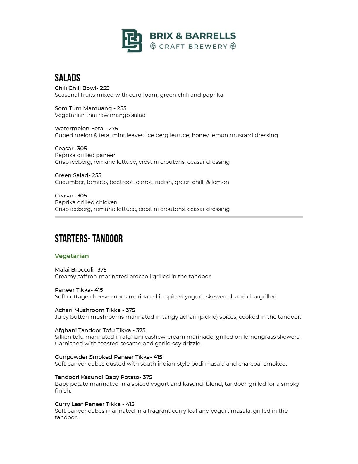 Menu of Brix and Barrells, Whitefield, East Bengaluru