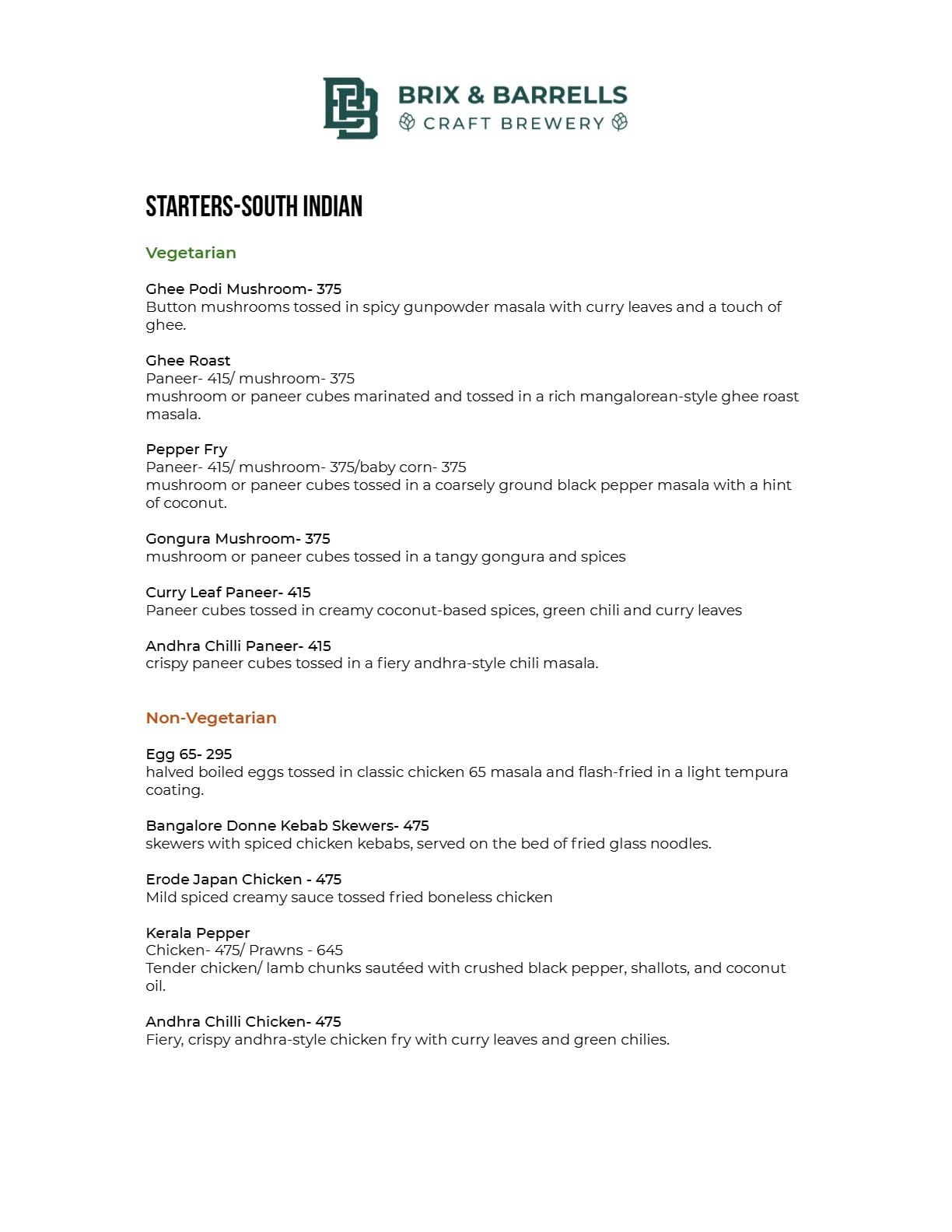 Menu of Brix and Barrells, Whitefield, East Bengaluru