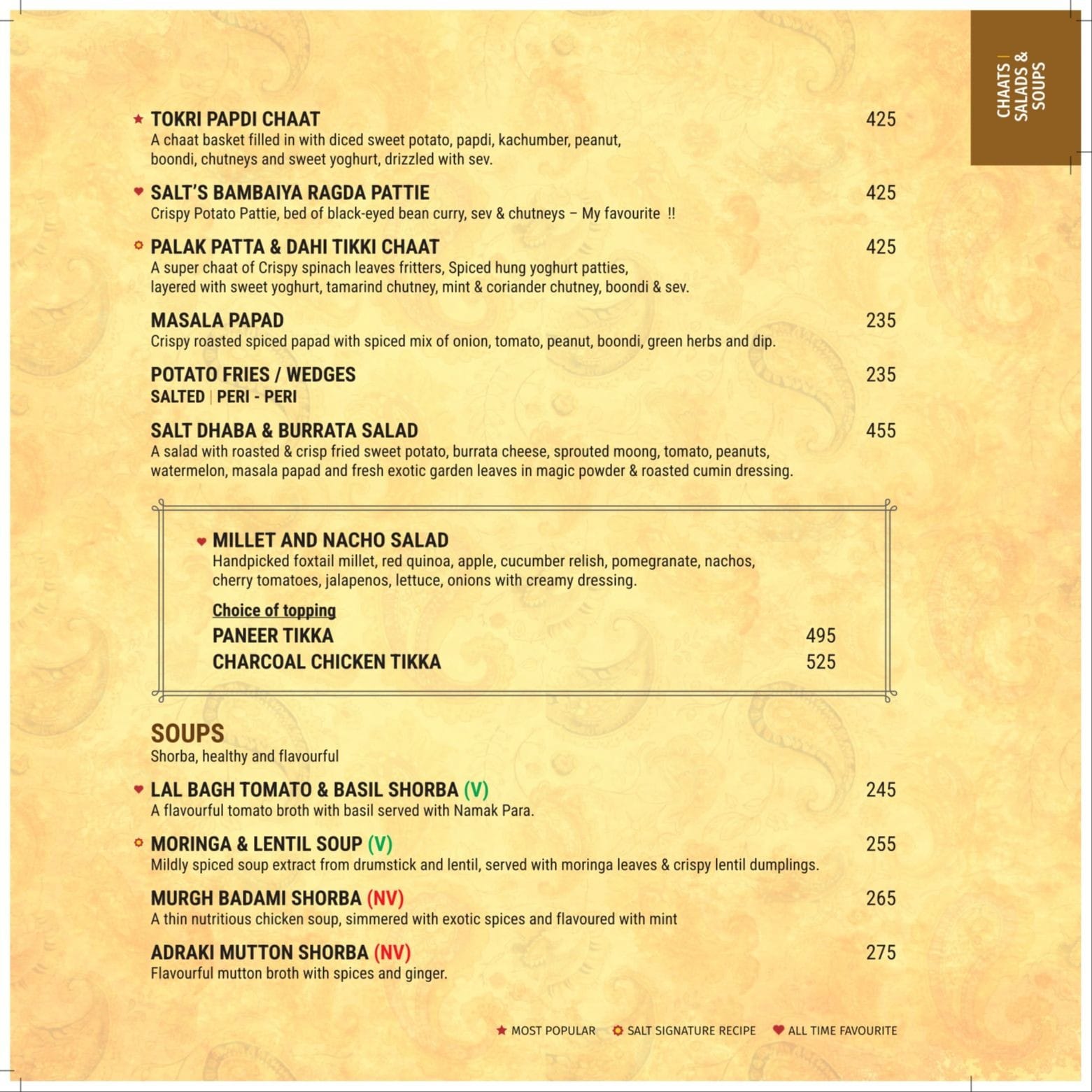 Menu of SALT Indian Restaurant, Nanakramguda, Hyderabad