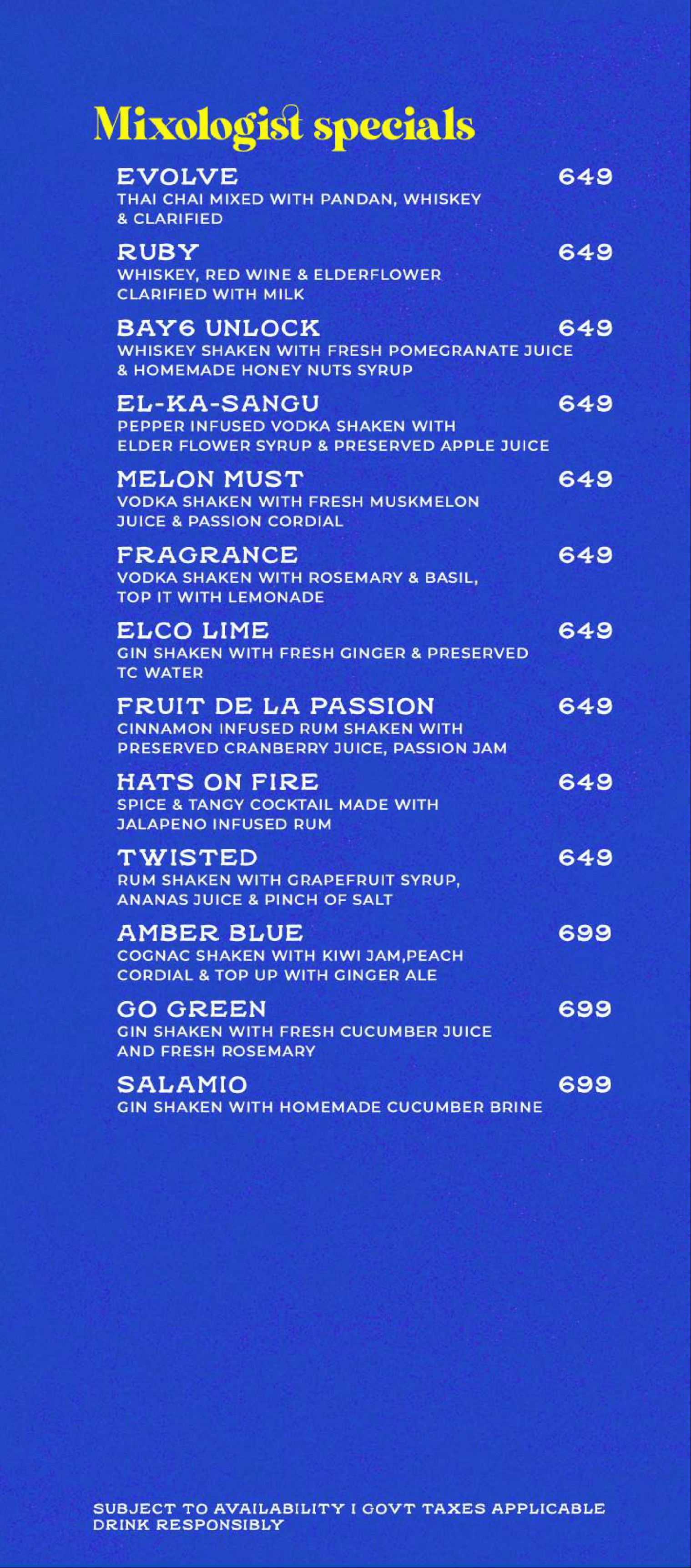 Menu of Bay 6, Akkarai, Chennai