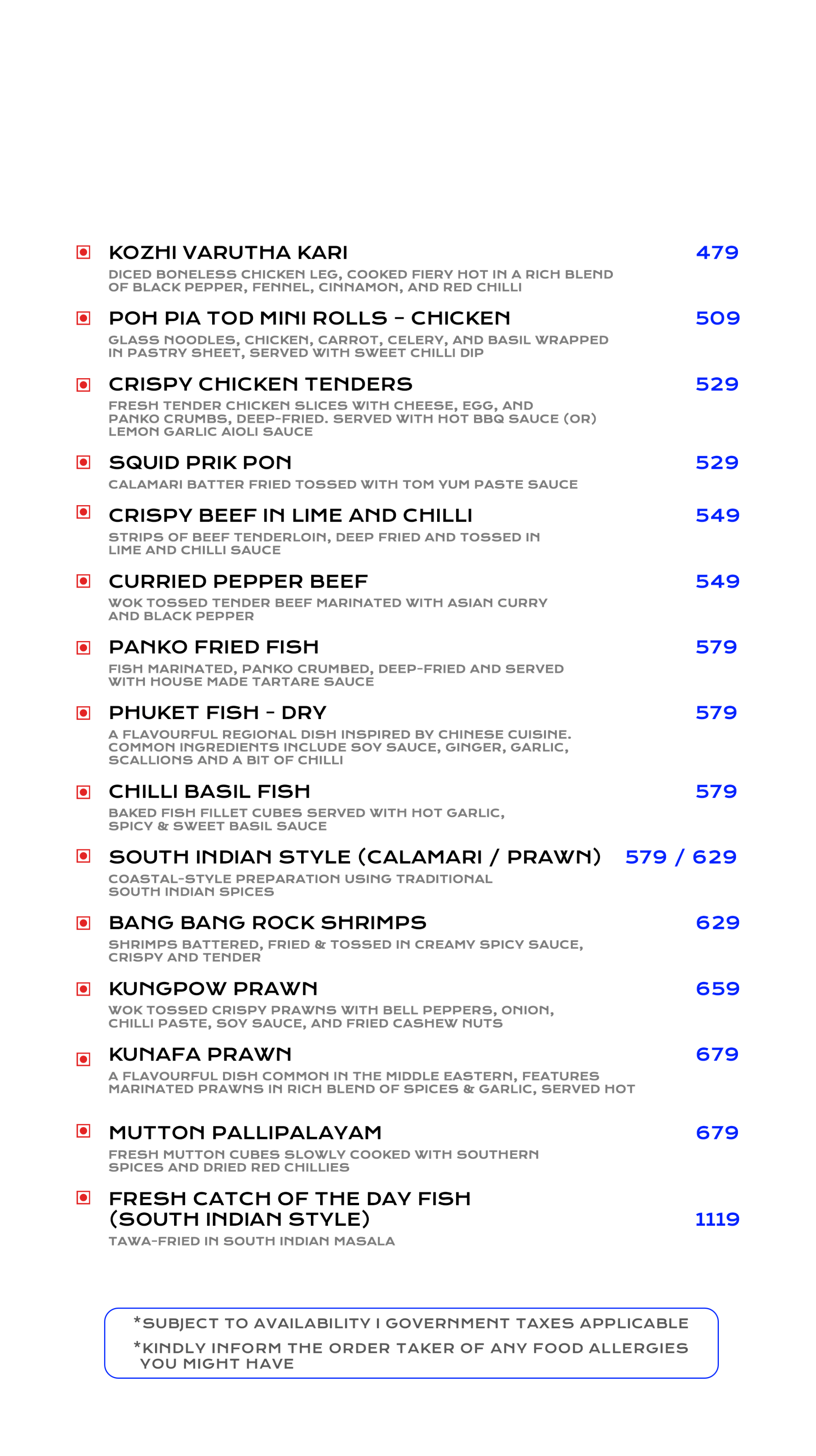 Menu of Bay 6, Akkarai, Chennai