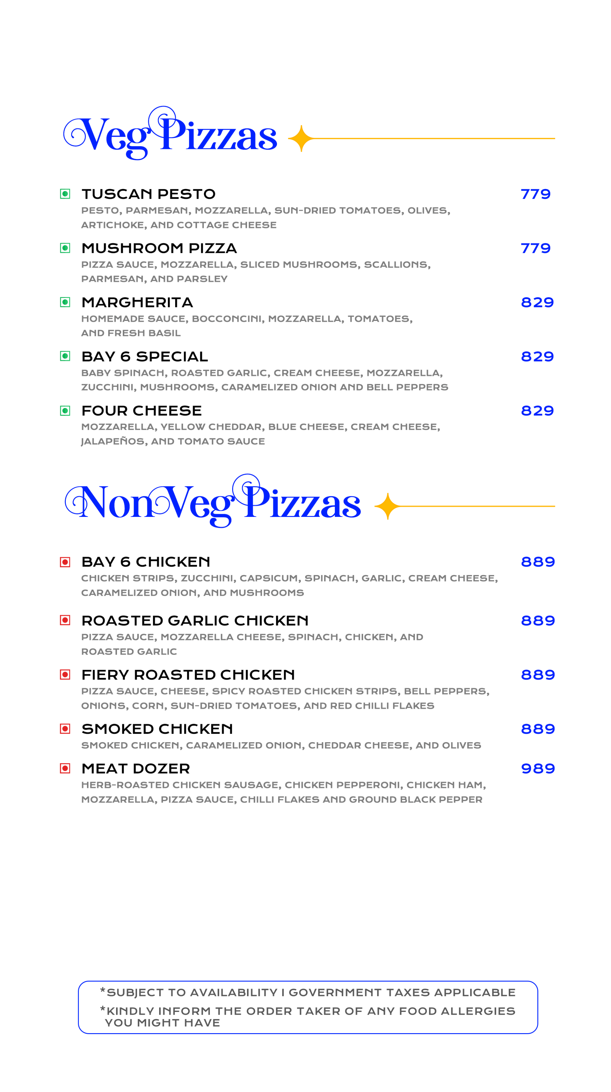 Menu of Bay 6, Akkarai, Chennai