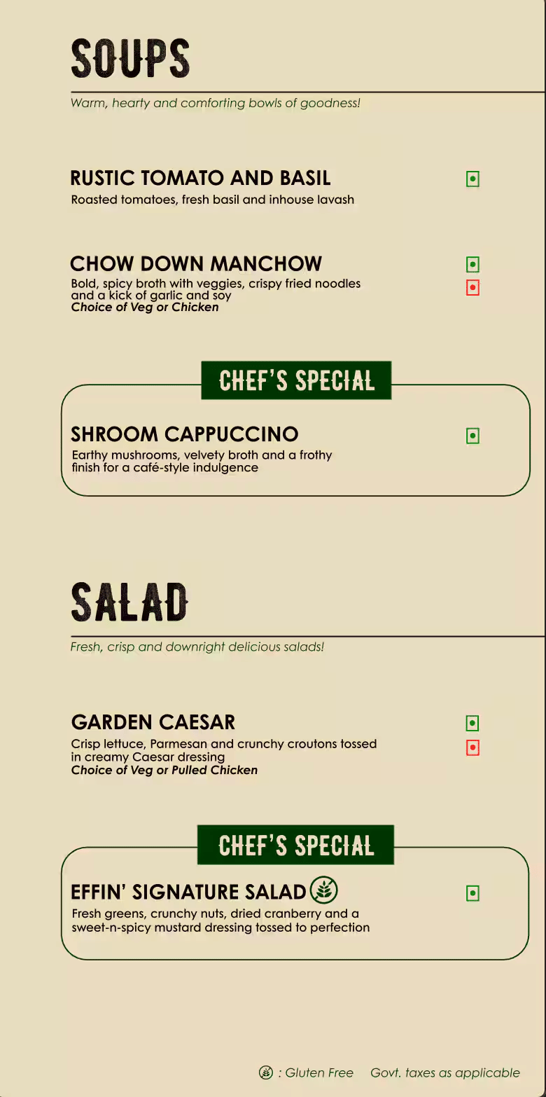 Menu of Effingut, Golf Avenue 42, Gurgaon