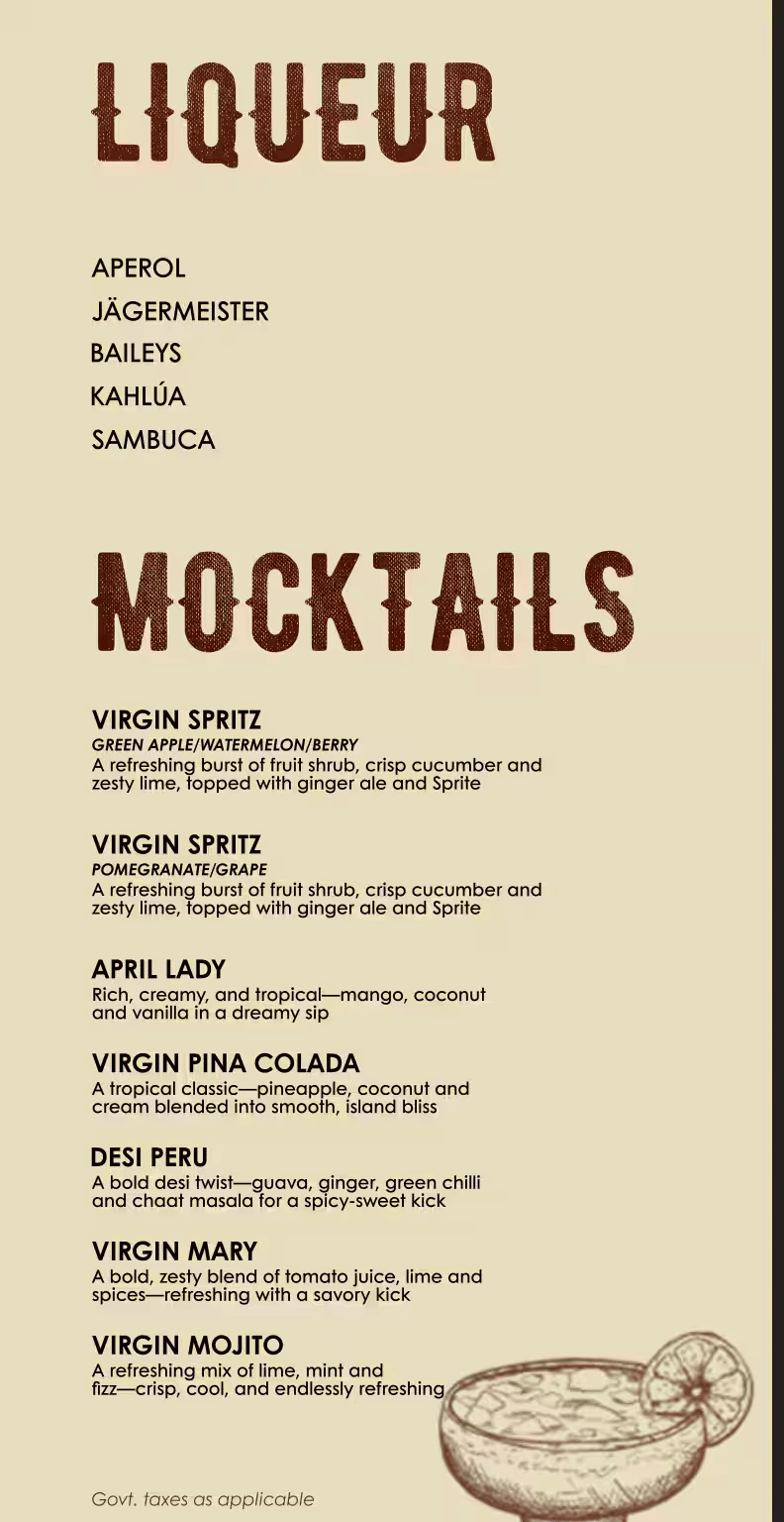 Menu of Effingut, Golf Avenue 42, Gurgaon