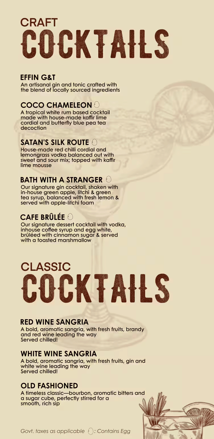 Menu of Effingut, Golf Avenue 42, Gurgaon