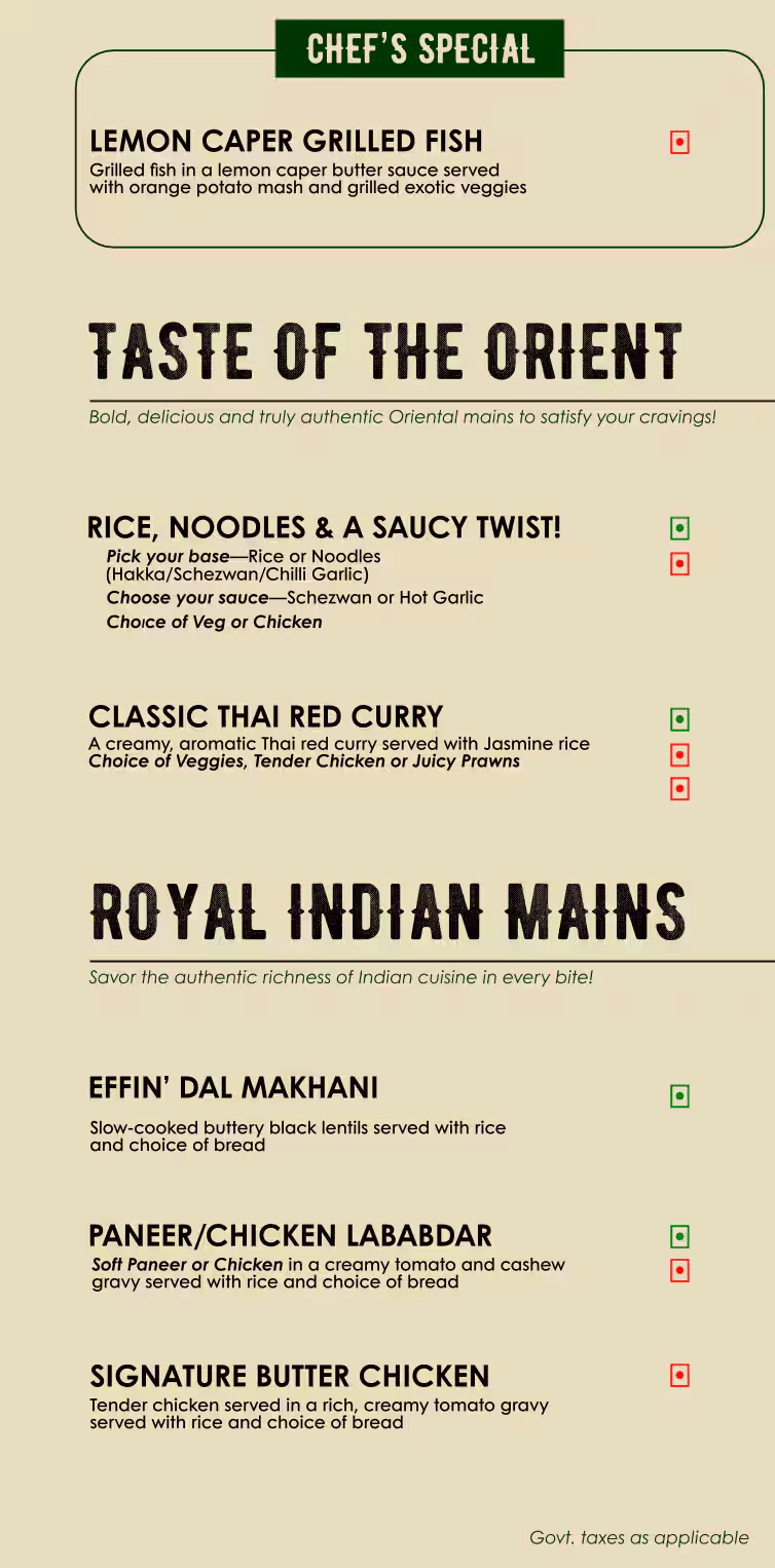 Menu of Effingut, Golf Avenue 42, Gurgaon