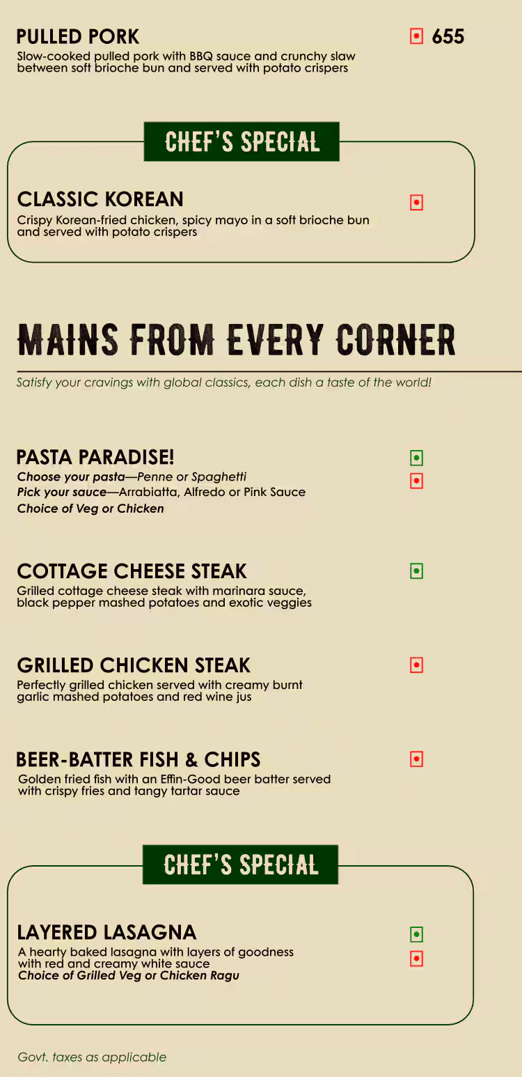 Menu of Effingut, Golf Avenue 42, Gurgaon