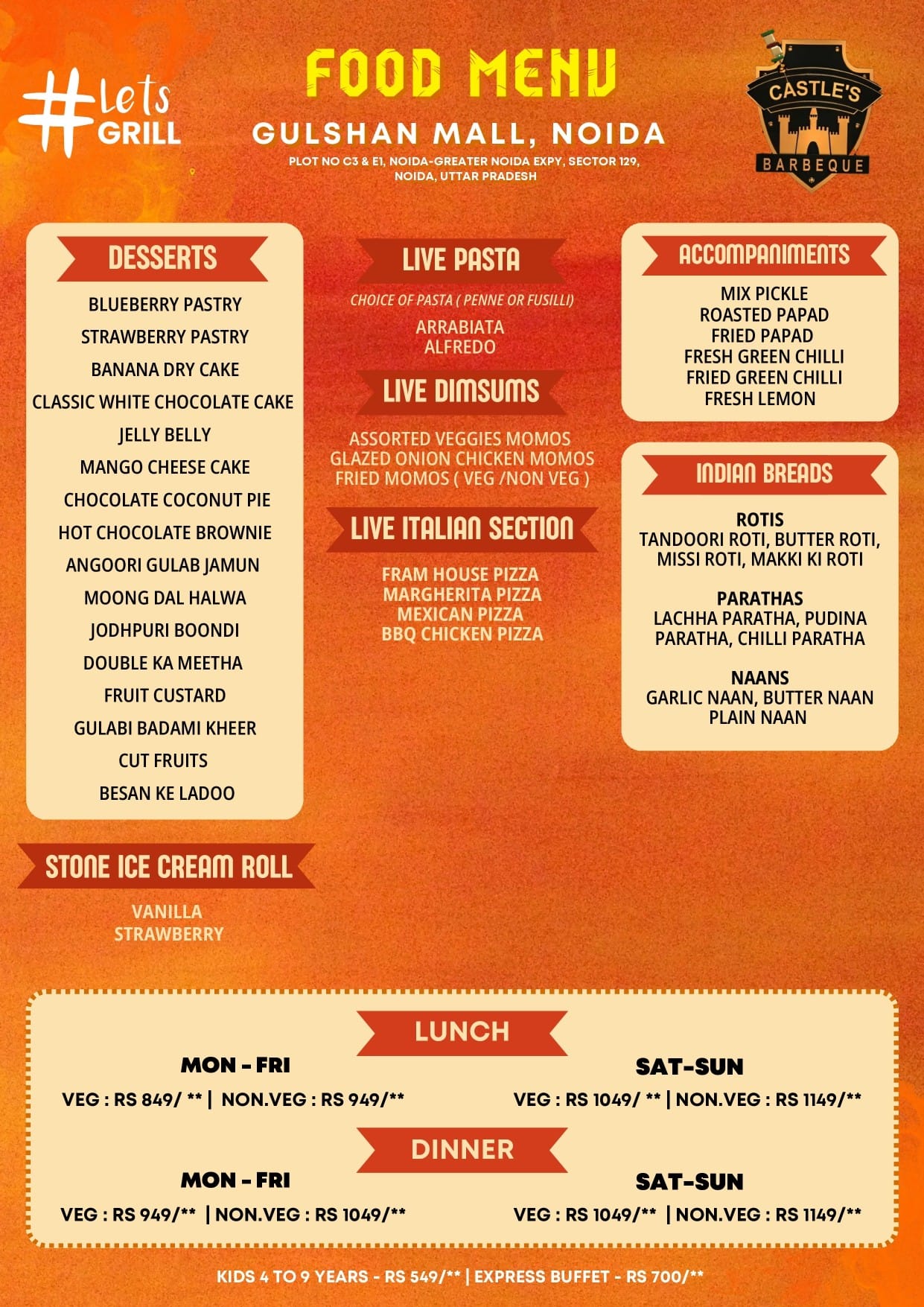 Menu of Castle's Barbeque, Gulshan One29, Noida