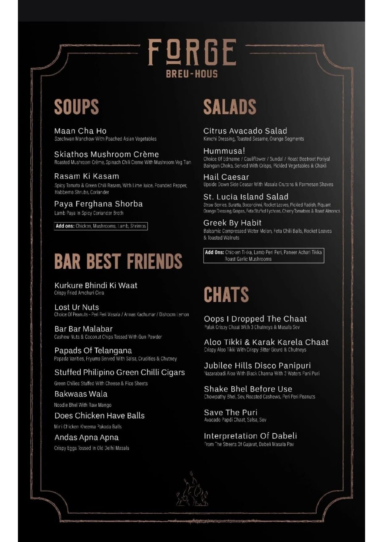 Menu of Forge Breu Hous, Road No. 45, Jubilee Hills, Hyderabad