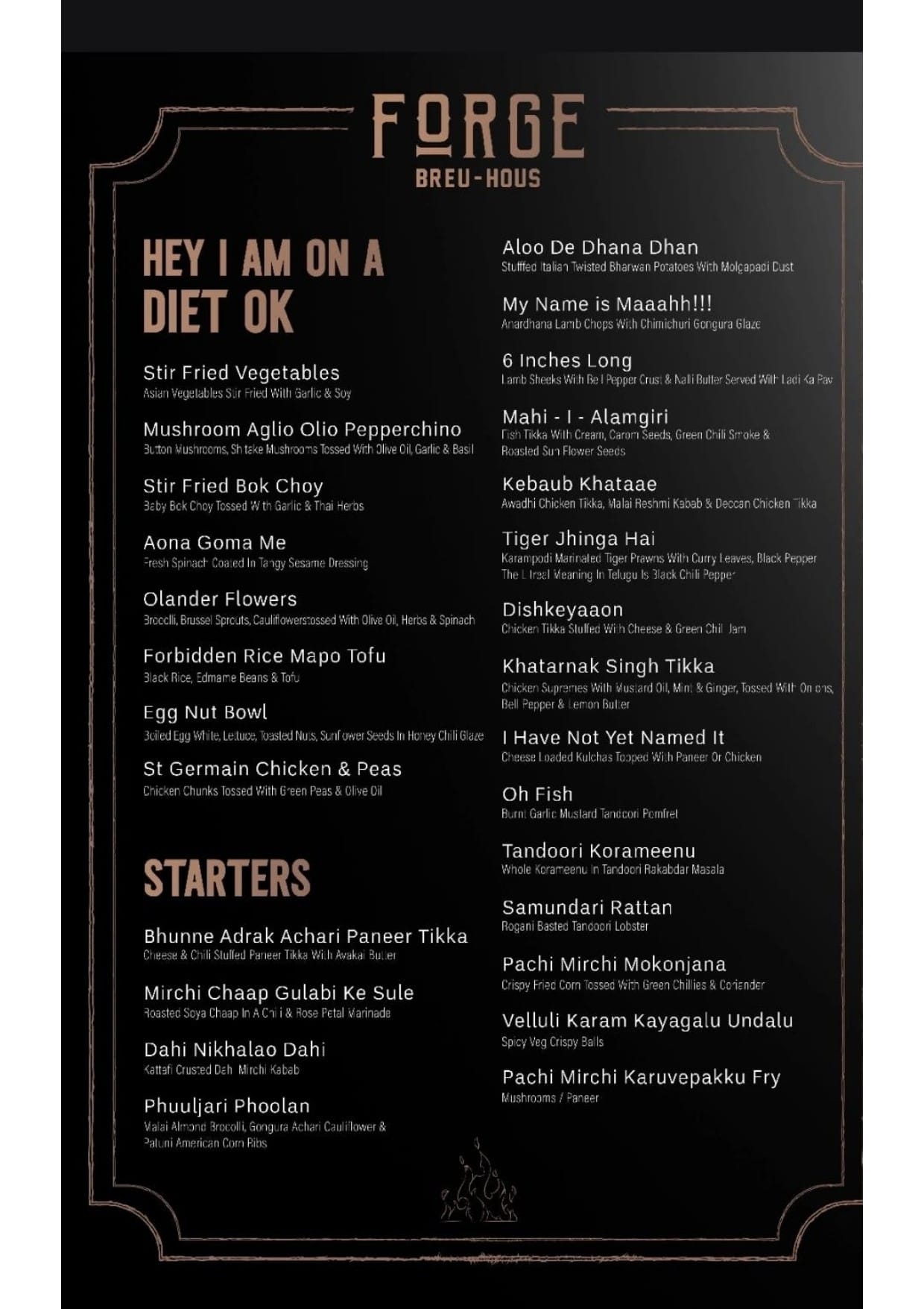 Menu of Forge Breu Hous, Road No. 45, Jubilee Hills, Hyderabad