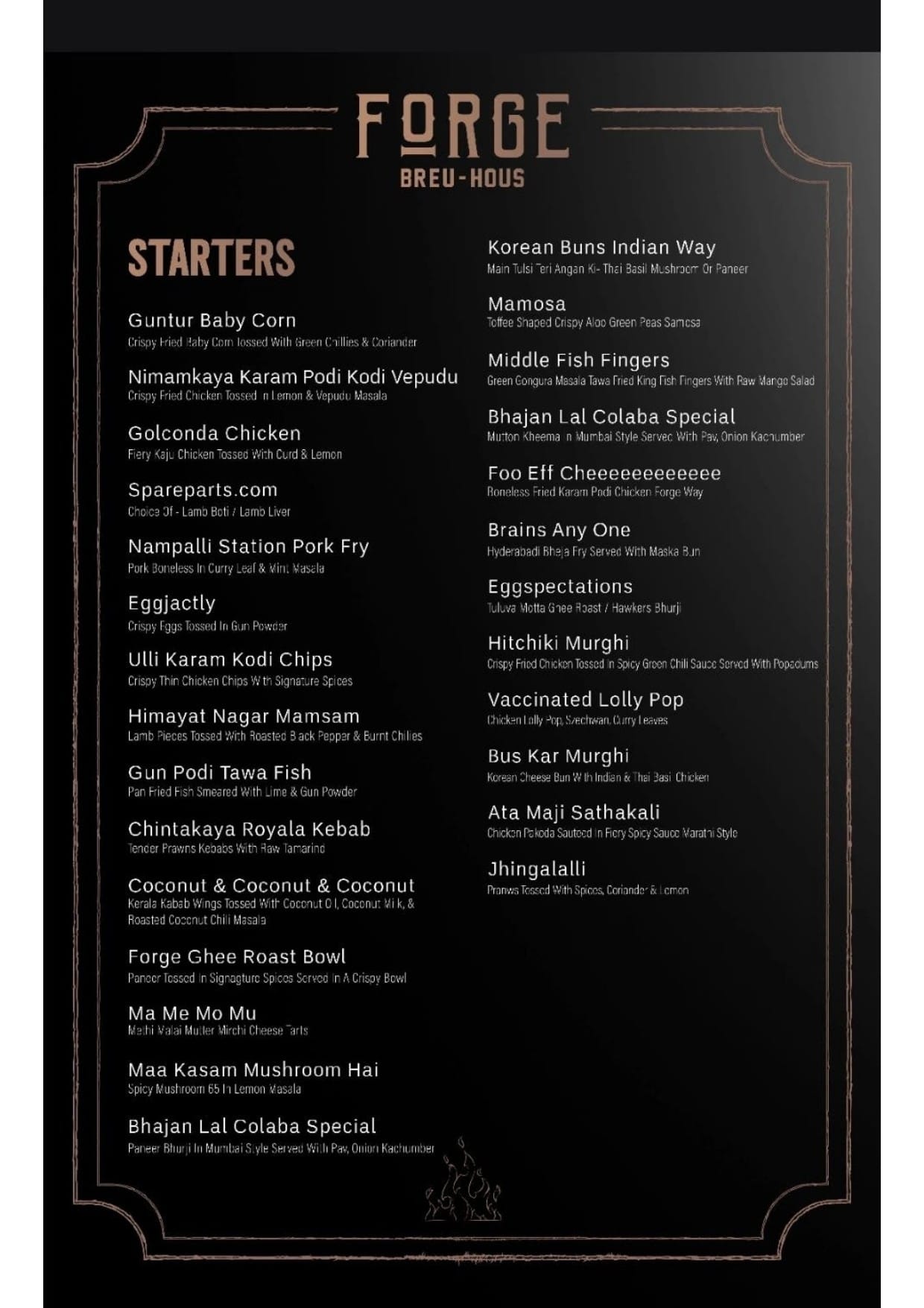 Menu of Forge Breu Hous, Road No. 45, Jubilee Hills, Hyderabad