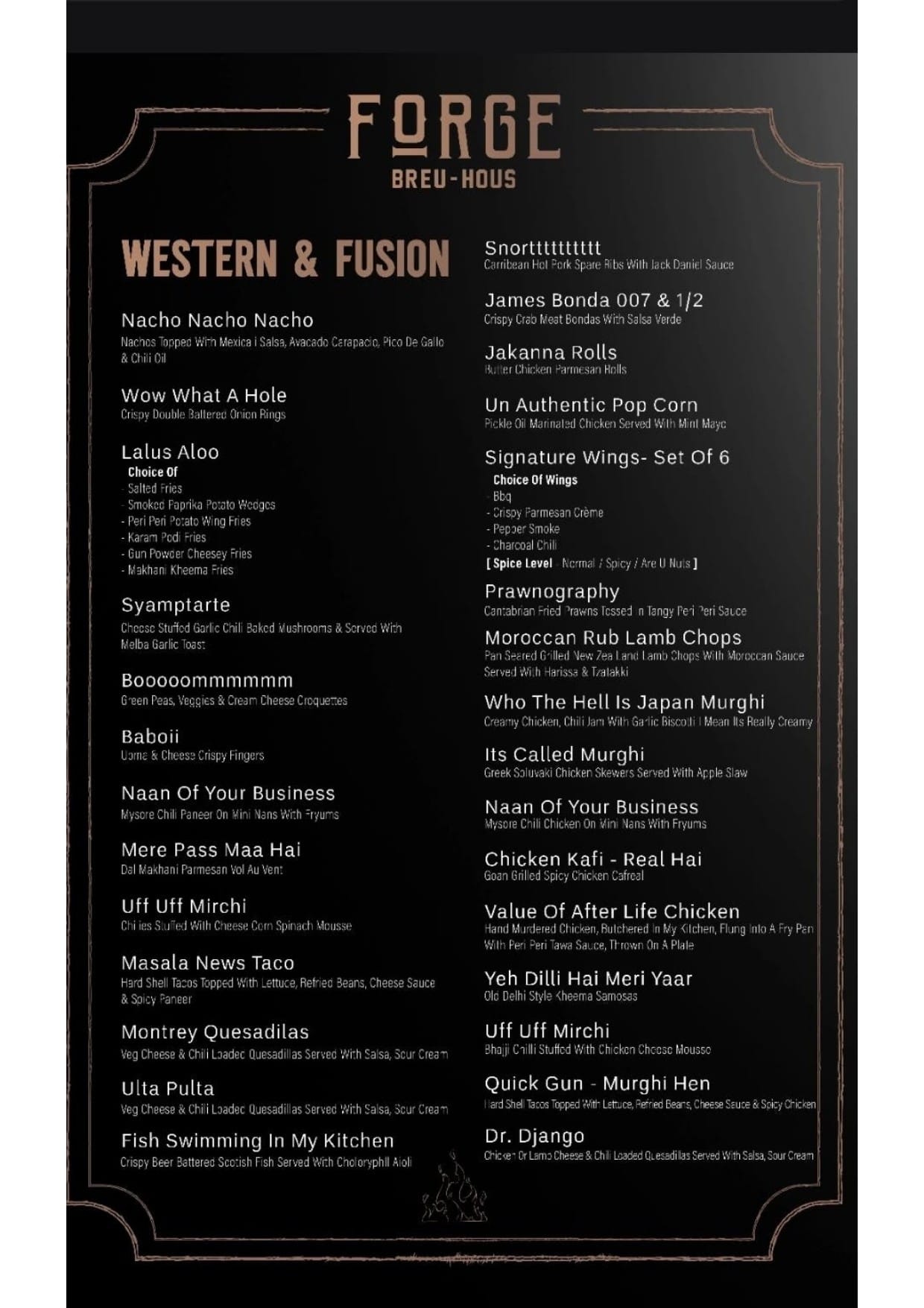 Menu of Forge Breu Hous, Road No. 45, Jubilee Hills, Hyderabad