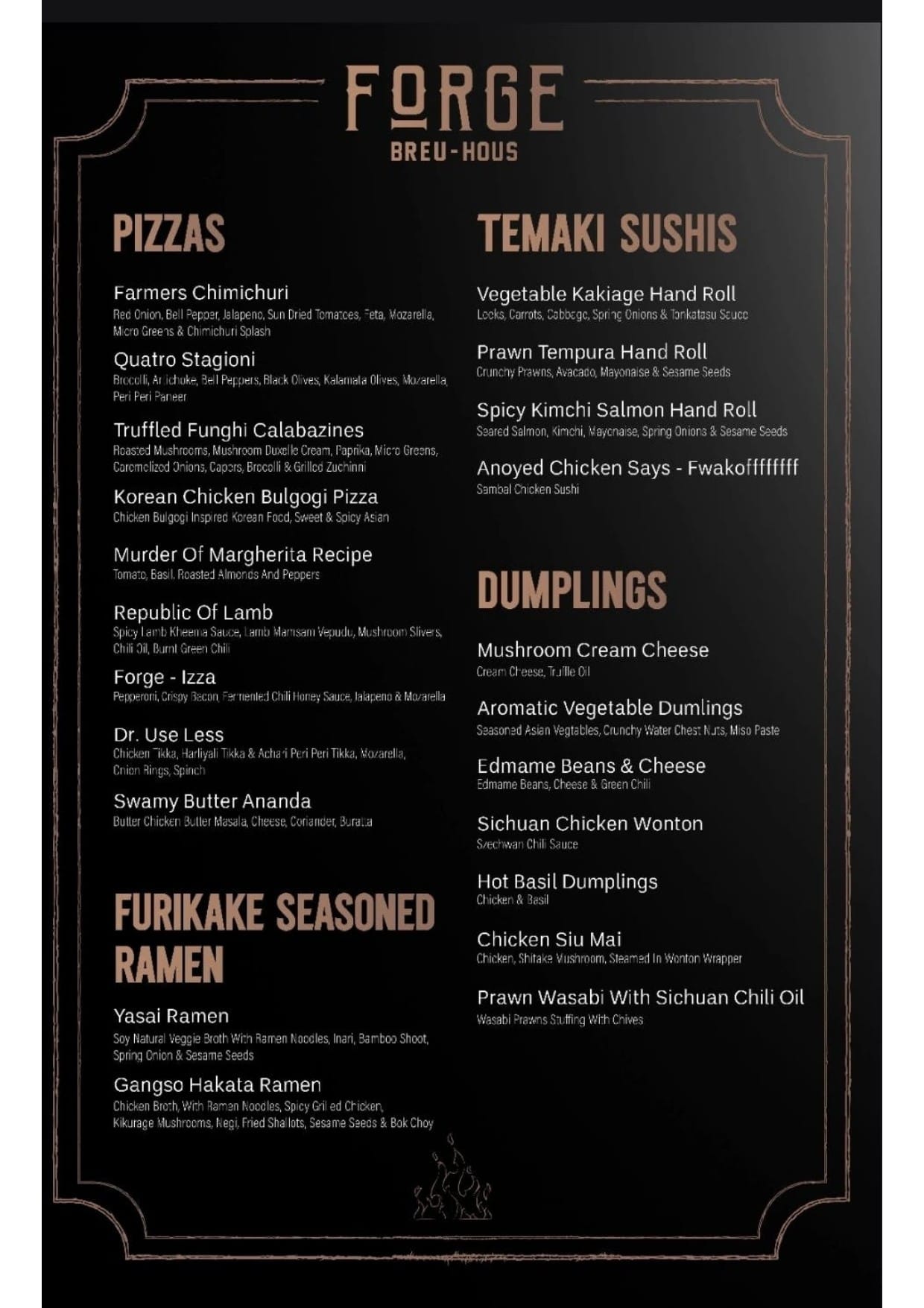 Menu of Forge Breu Hous, Road No. 45, Jubilee Hills, Hyderabad