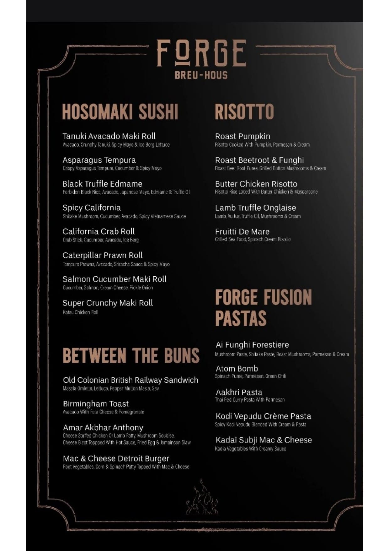 Menu of Forge Breu Hous, Road No. 45, Jubilee Hills, Hyderabad