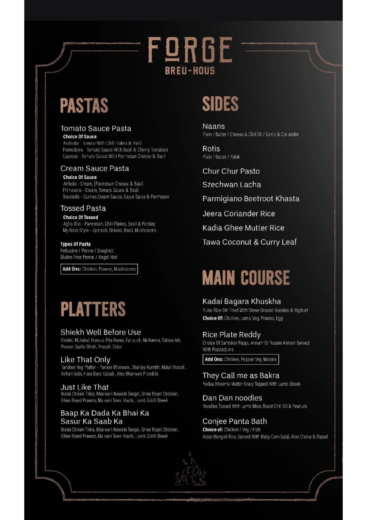 Menu of Forge Breu Hous, Road No. 45, Jubilee Hills, Hyderabad