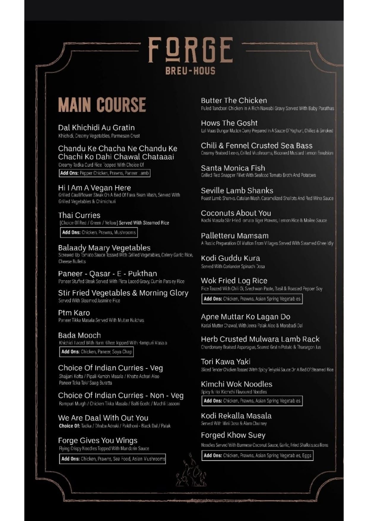 Menu of Forge Breu Hous, Road No. 45, Jubilee Hills, Hyderabad
