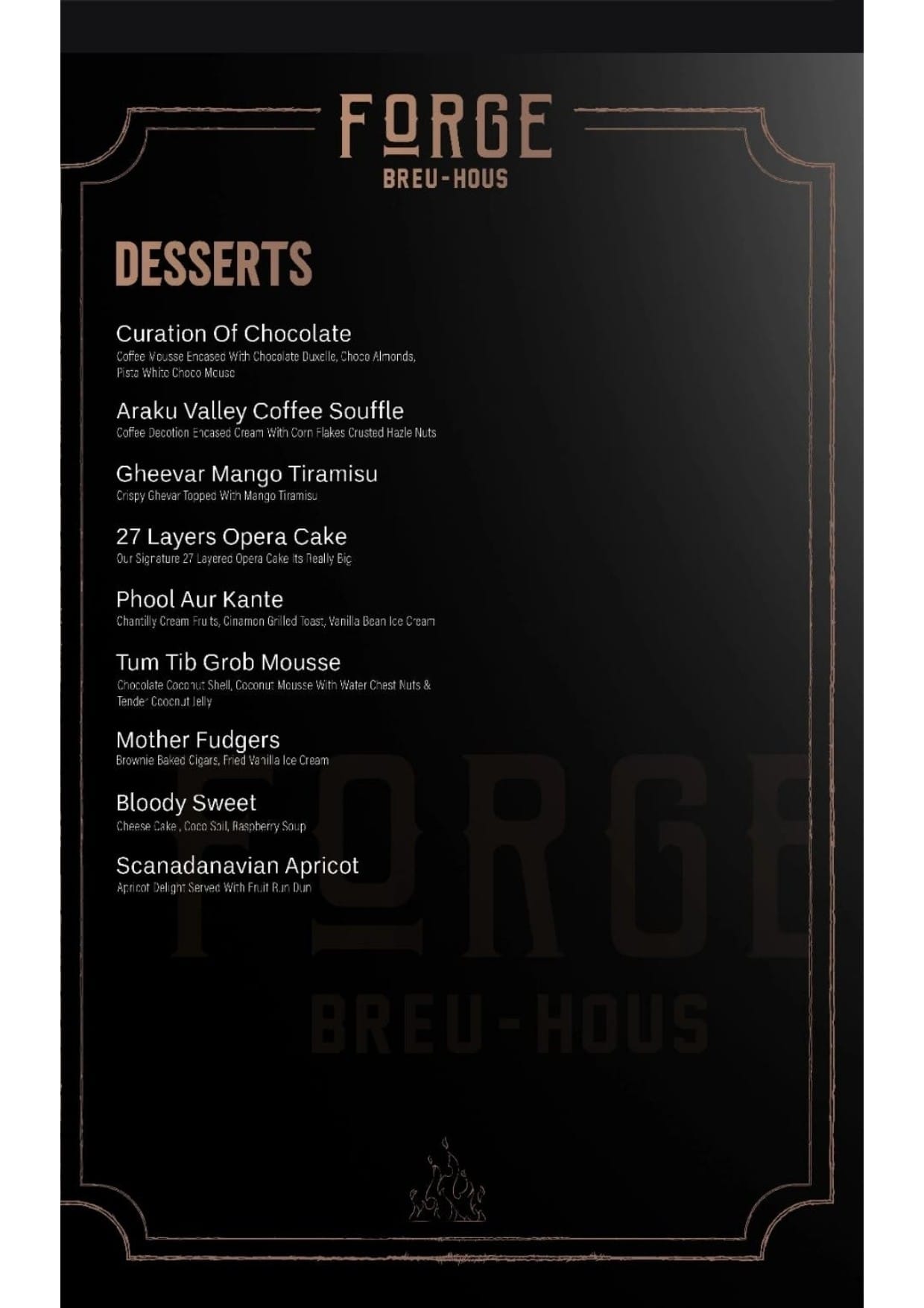 Menu of Forge Breu Hous, Road No. 45, Jubilee Hills, Hyderabad