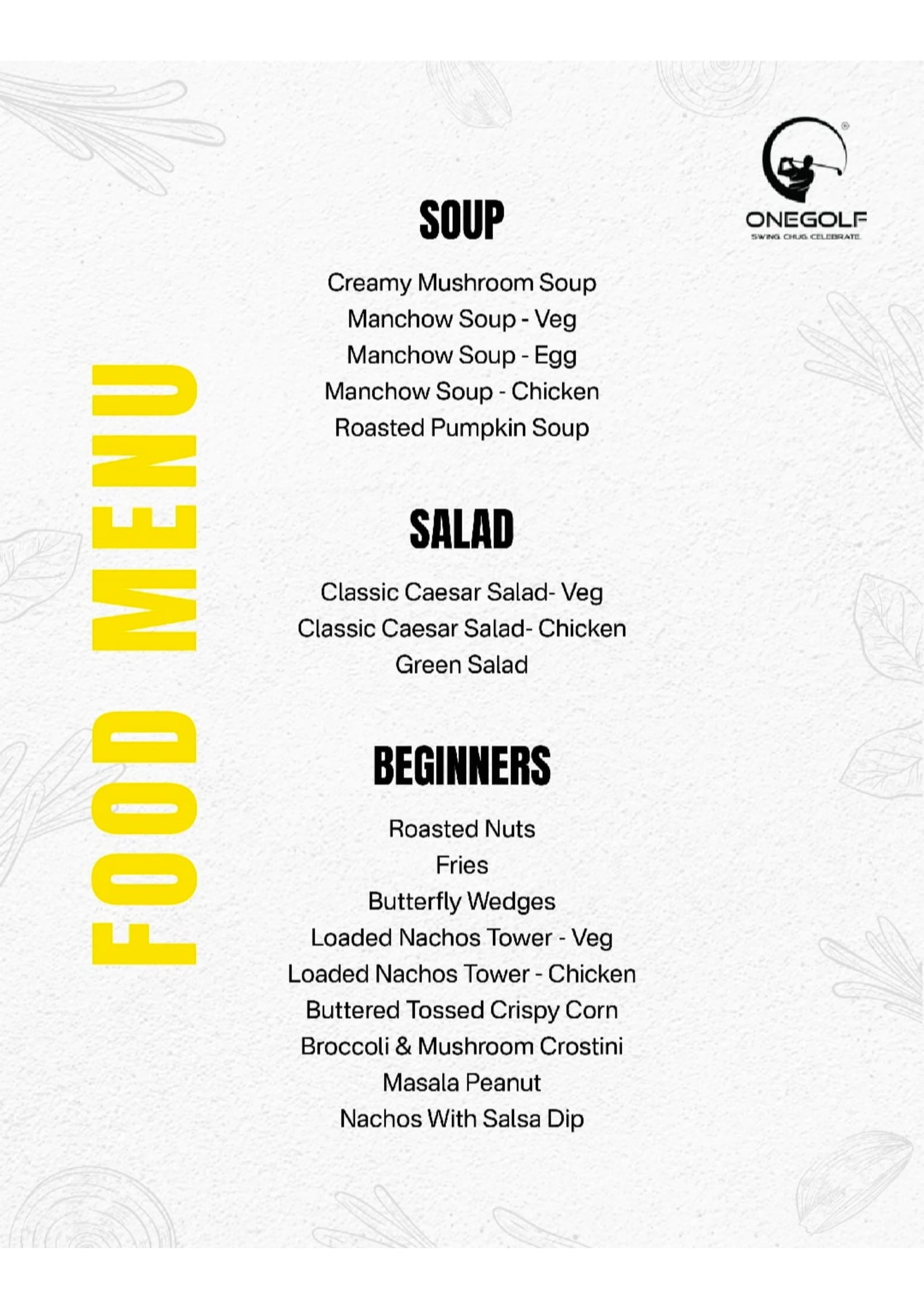 Menu of Onegolf Brewery, Nanakramguda, Hyderabad