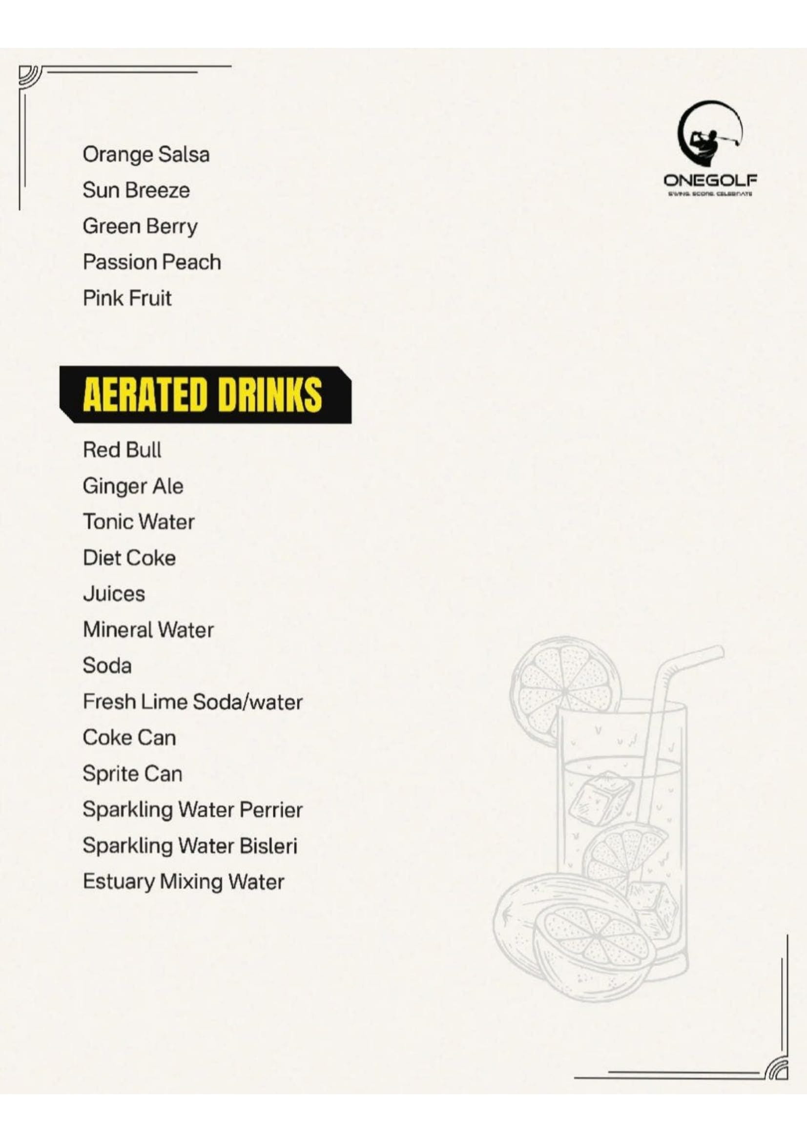 Menu of Onegolf Brewery, Nanakramguda, Hyderabad