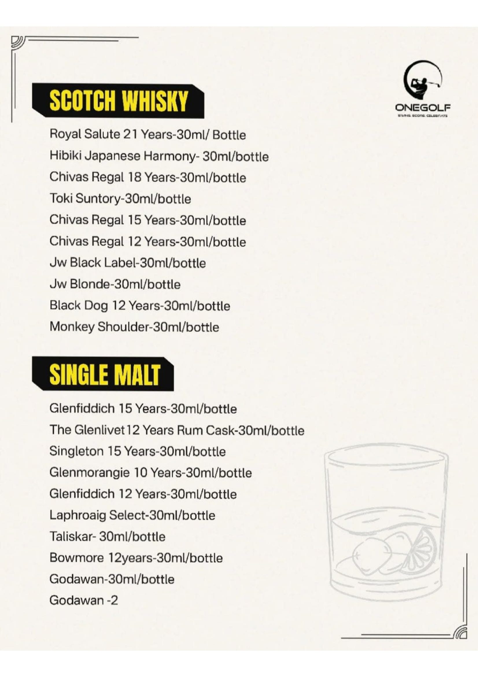 Menu of Onegolf Brewery, Nanakramguda, Hyderabad