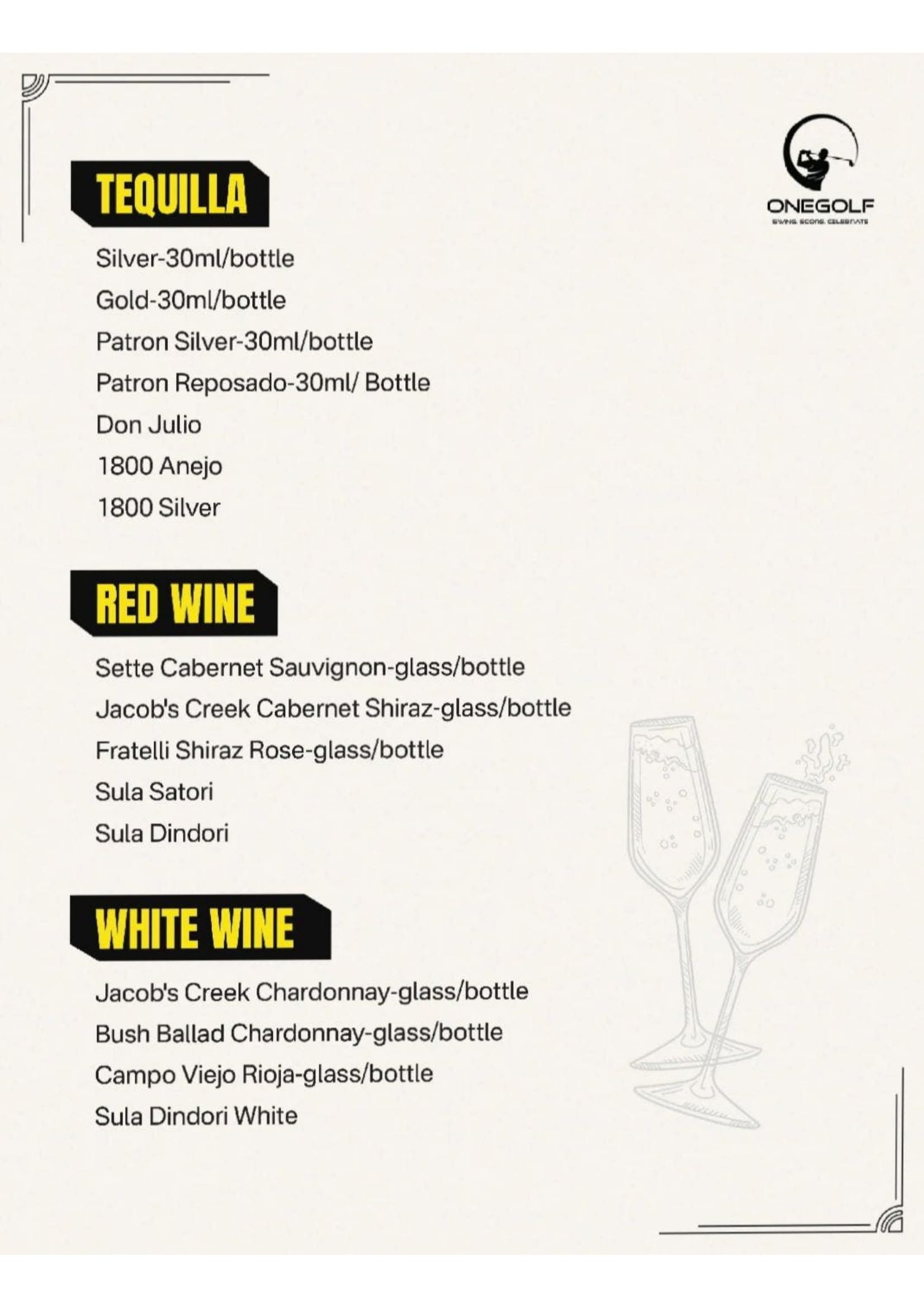 Menu of Onegolf Brewery, Nanakramguda, Hyderabad
