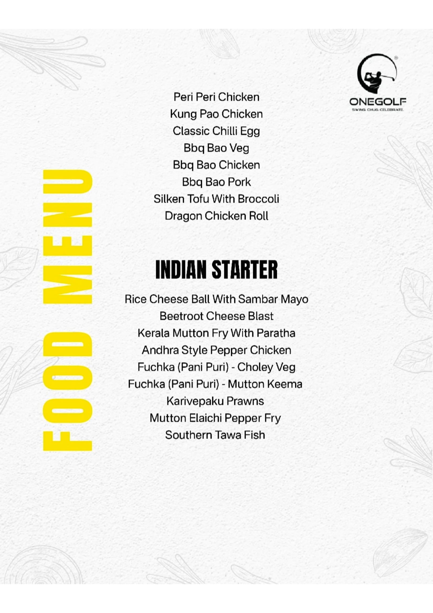 Menu of Onegolf Brewery, Nanakramguda, Hyderabad