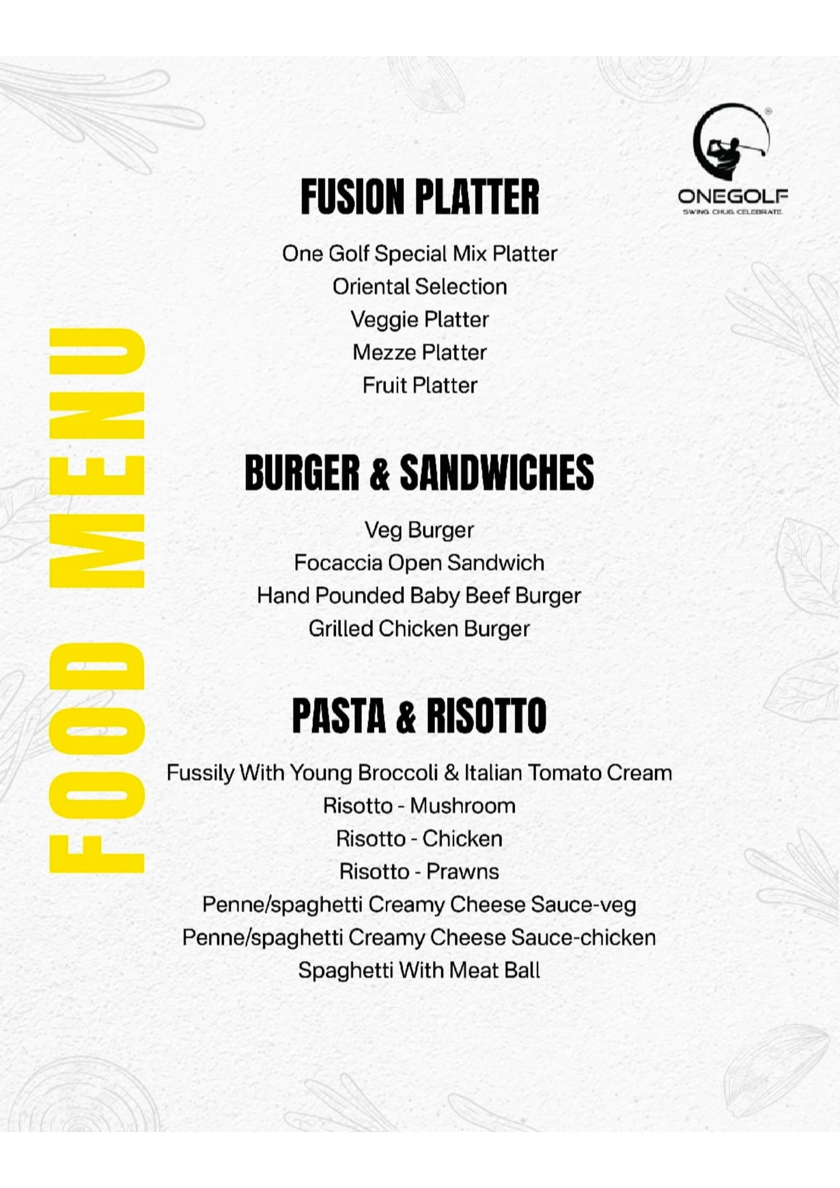 Menu of Onegolf Brewery, Nanakramguda, Hyderabad