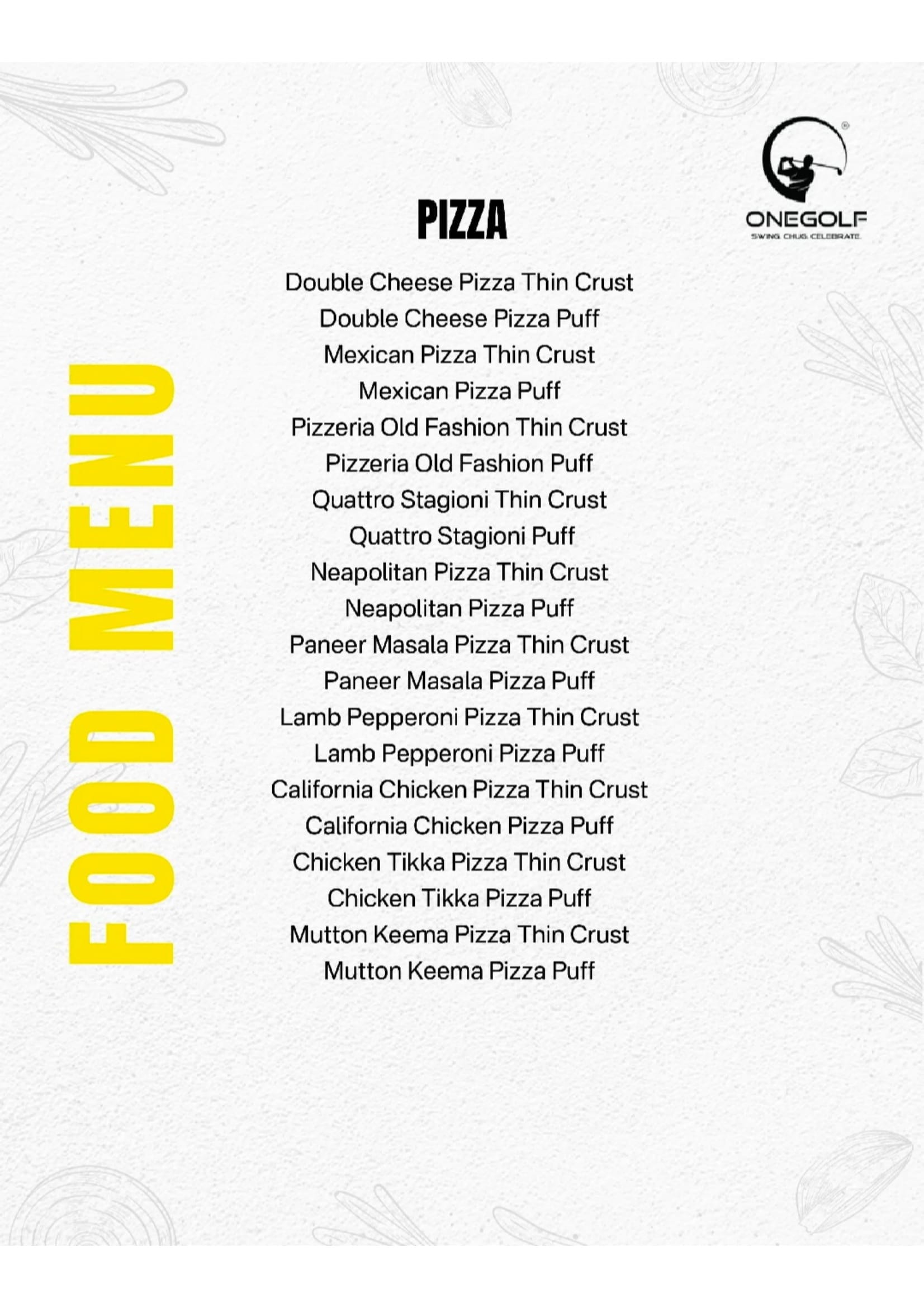 Menu of Onegolf Brewery, Nanakramguda, Hyderabad