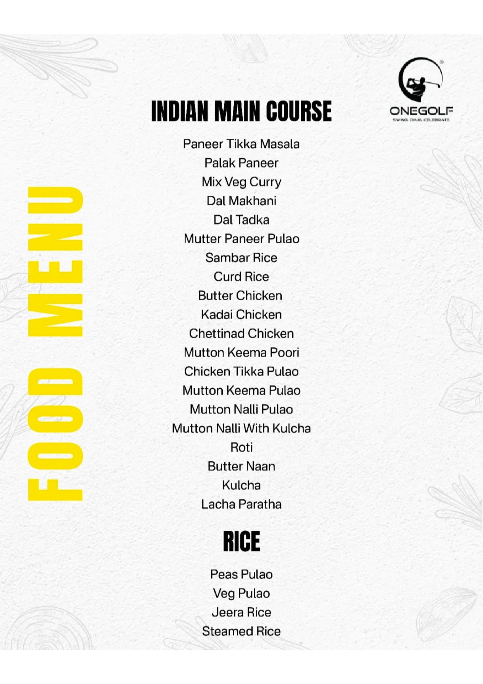 Menu of Onegolf Brewery, Nanakramguda, Hyderabad