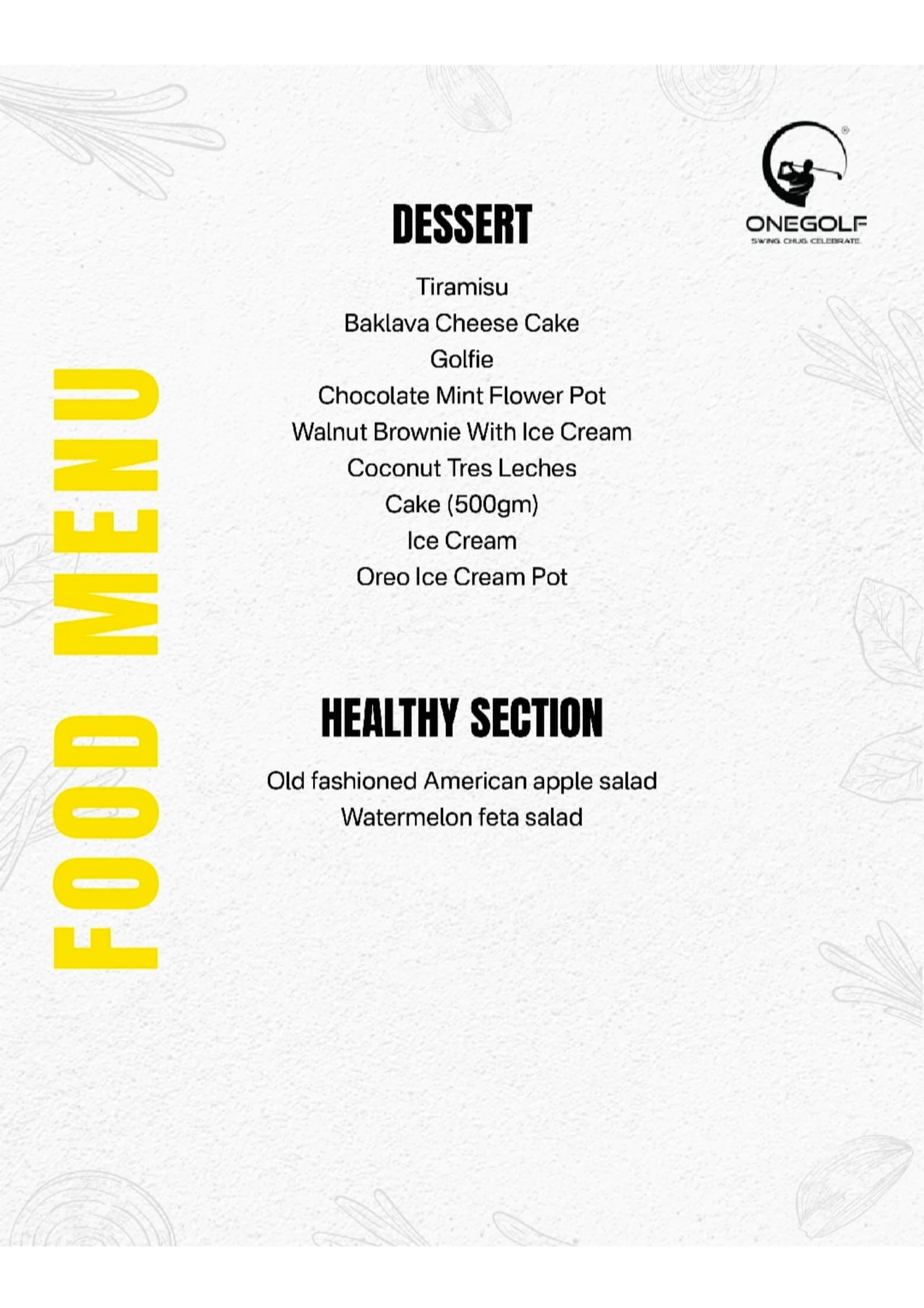 Menu of Onegolf Brewery, Nanakramguda, Hyderabad