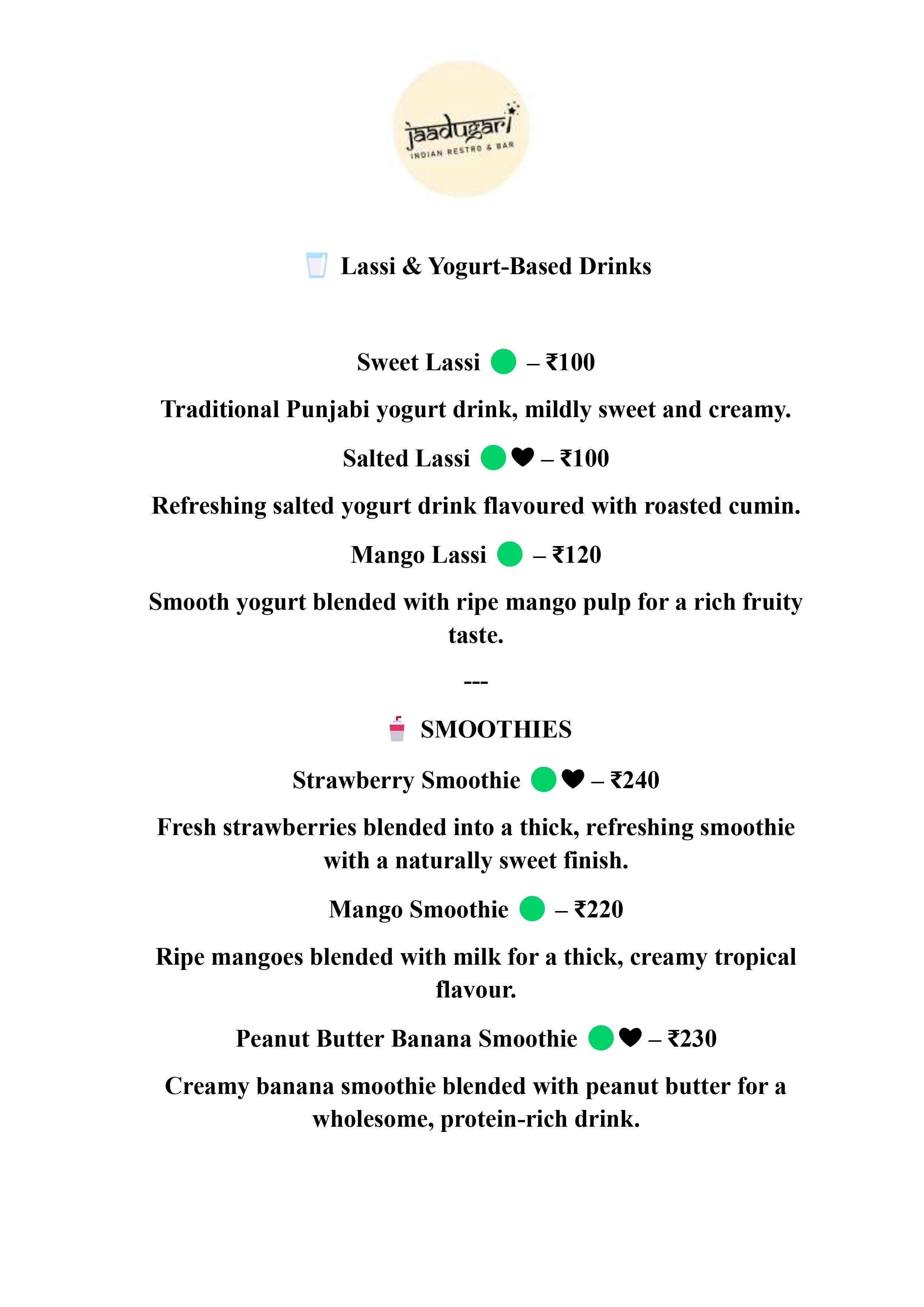 Menu of Jaadugari Restaurant & Bar , Morjim, North Goa