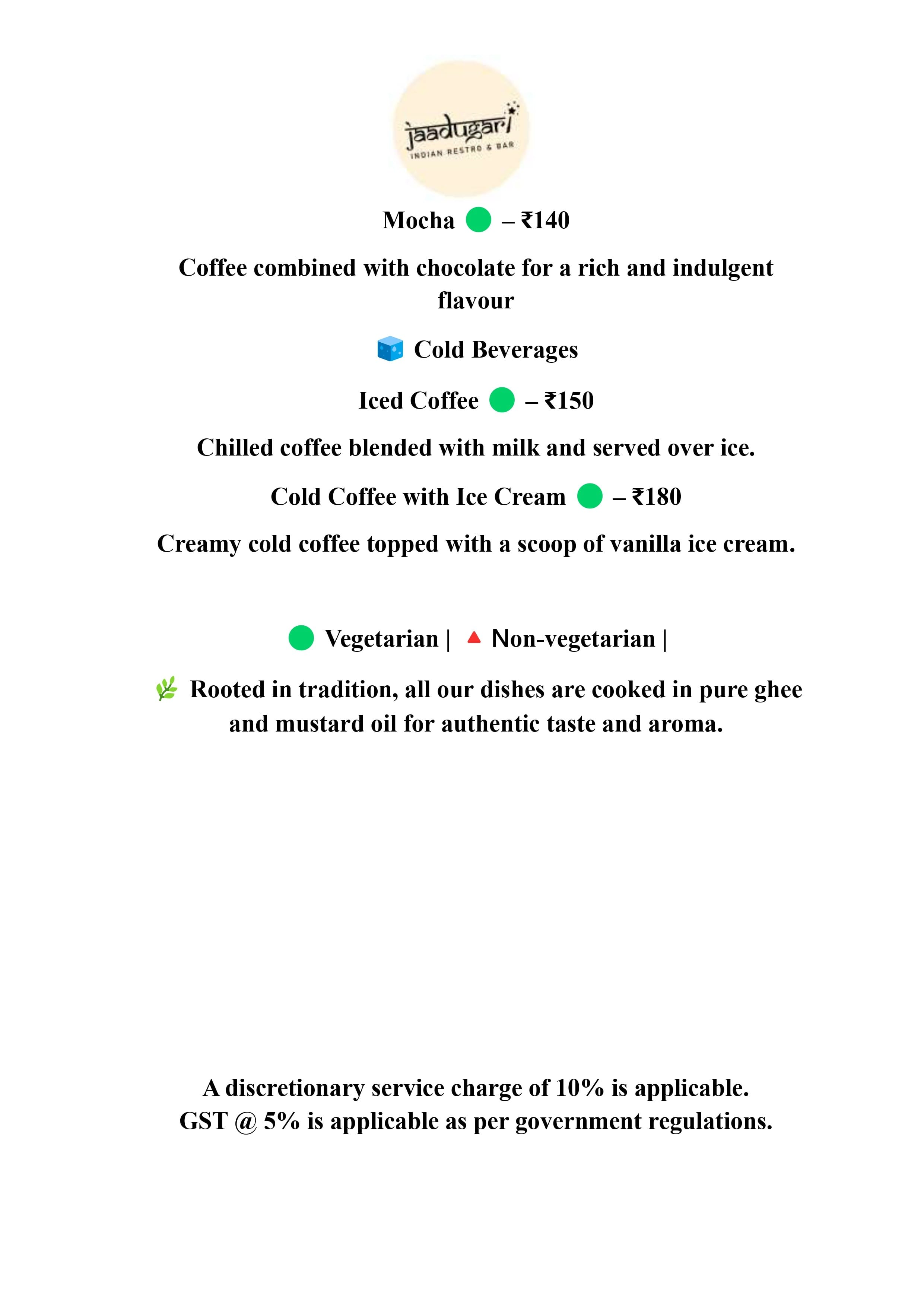 Menu of Jaadugari Restaurant & Bar , Morjim, North Goa