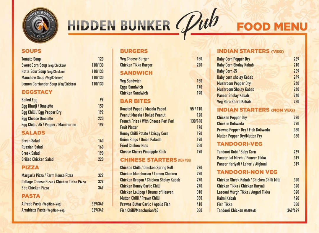 Hidden Bunker Pub Menu, Menu for Hidden Bunker Pub, Kadubeesanahalli ...