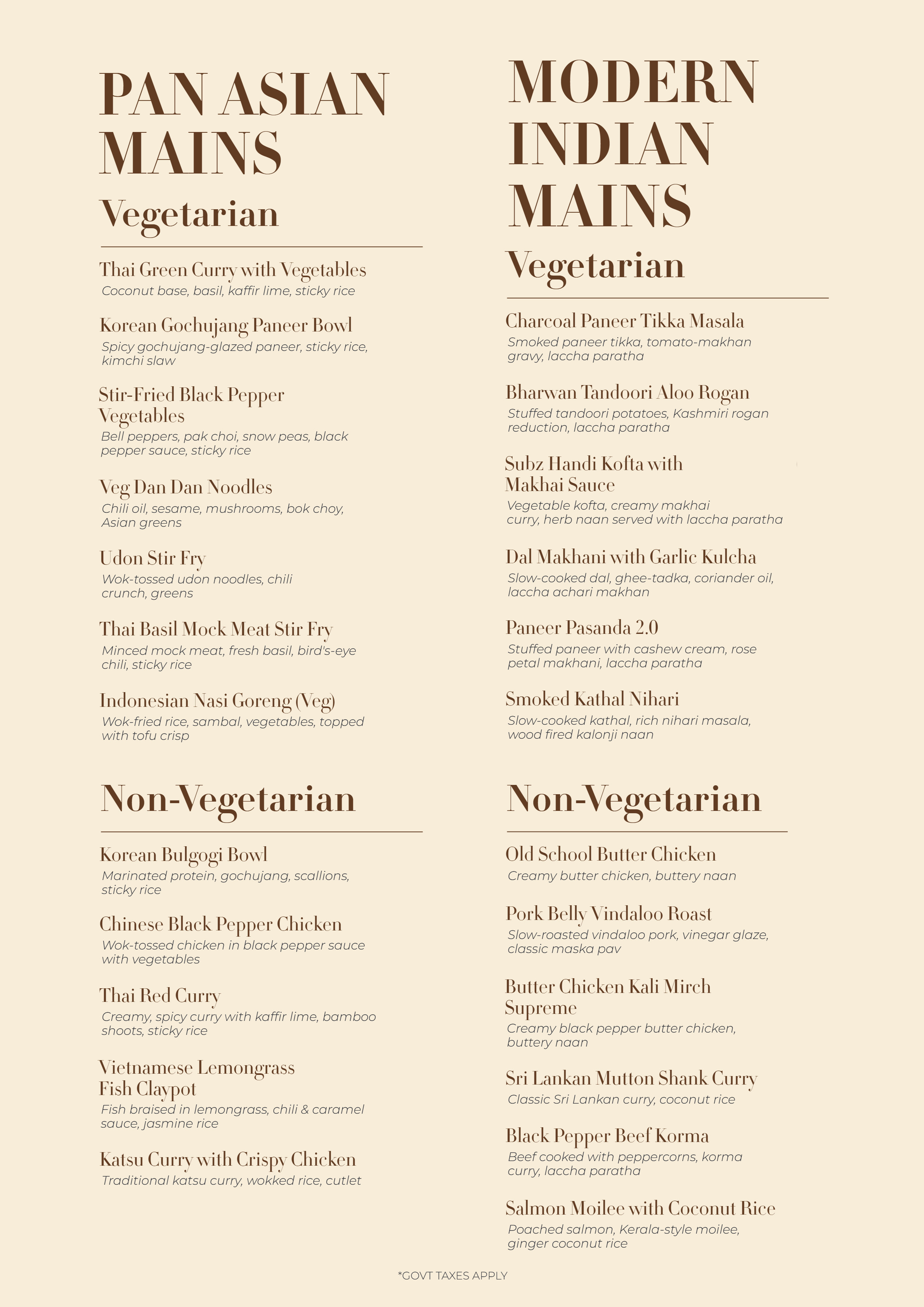 Menu of Beige, Marathahalli, East Bengaluru